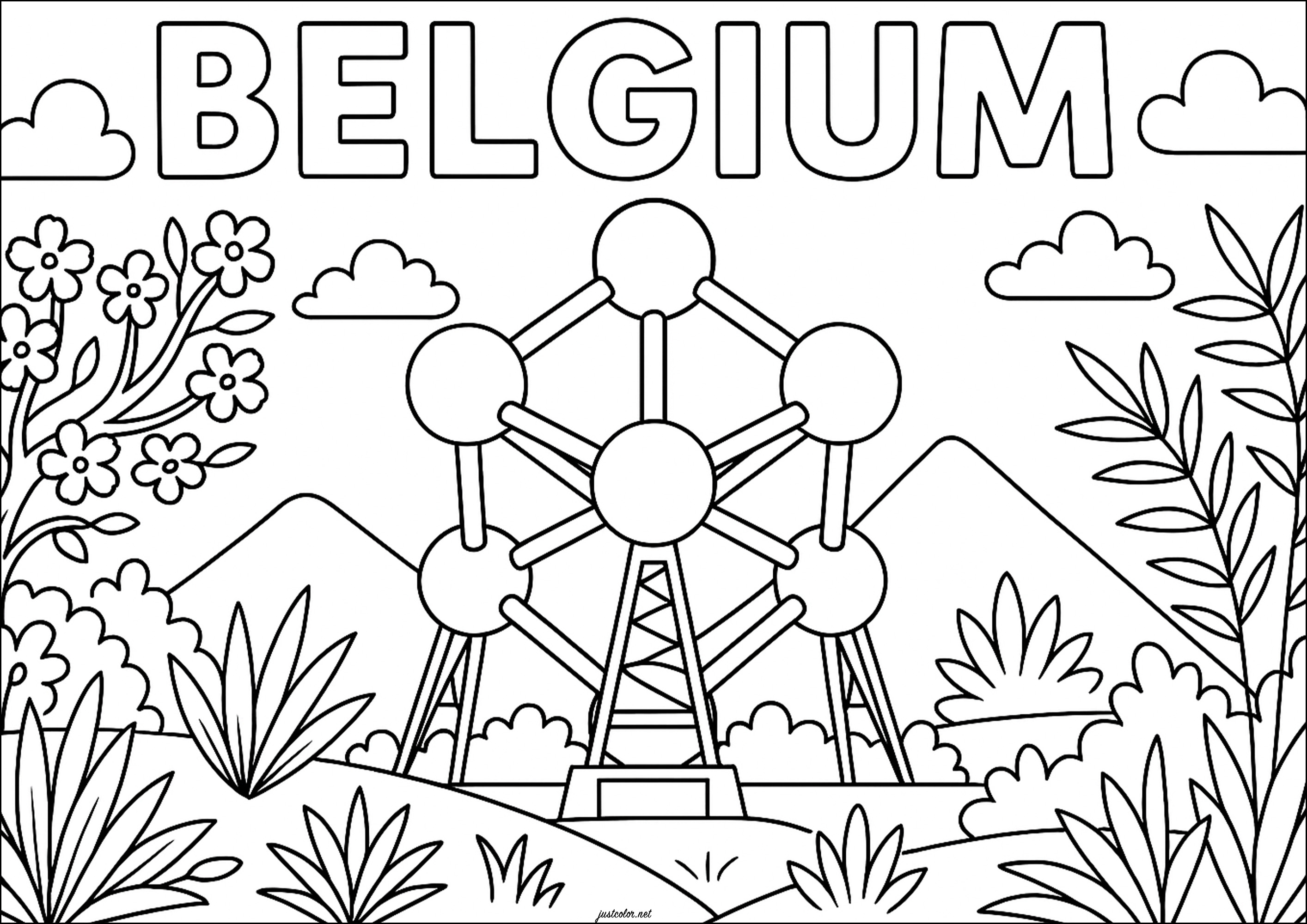 Belgique : L'atomium de Bruxelles - Coloriages de Pays à imprimer pour ...