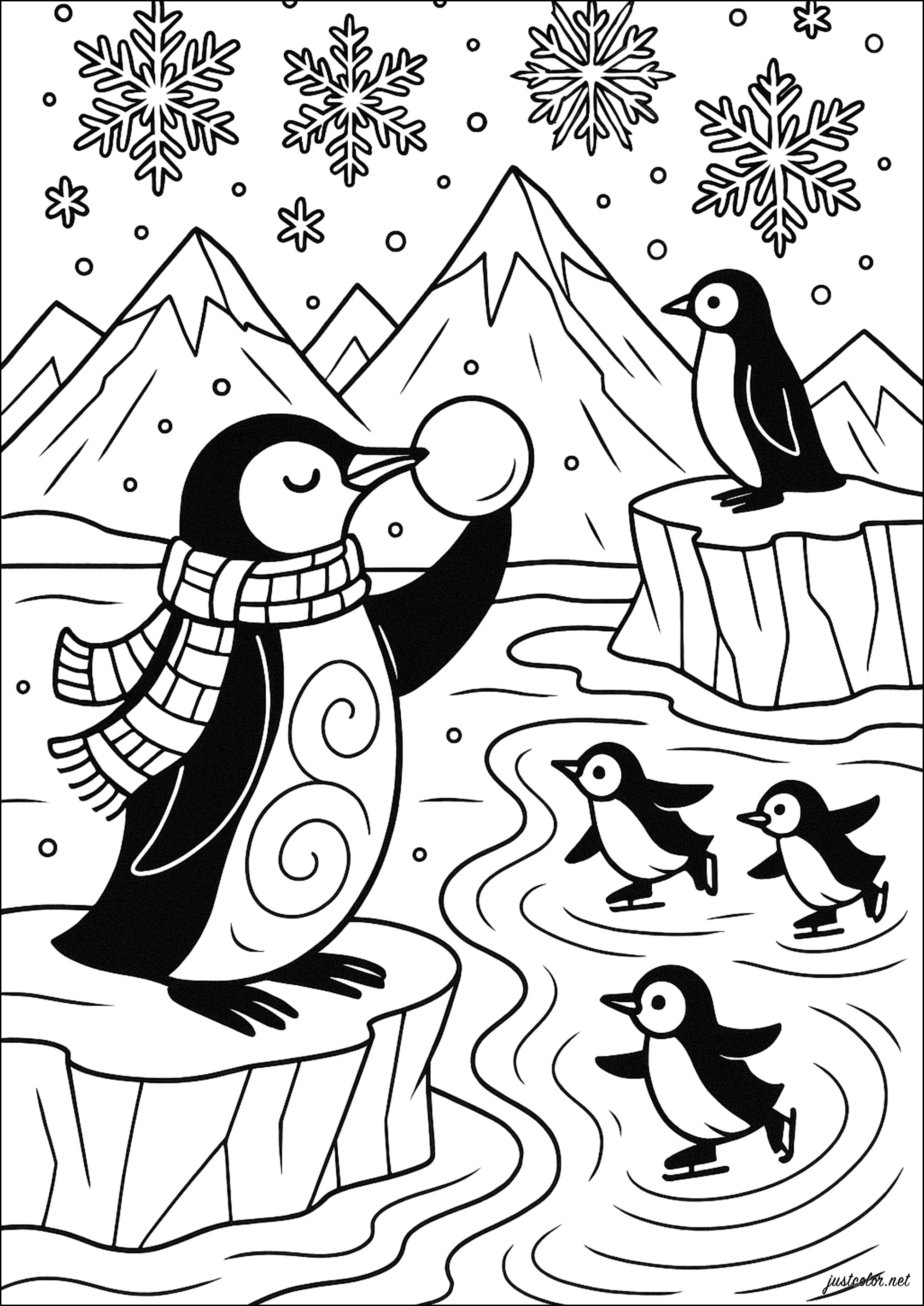 Sur la banquise - Coloriages de Pingouins, Manchots et Phoques à imprimer
