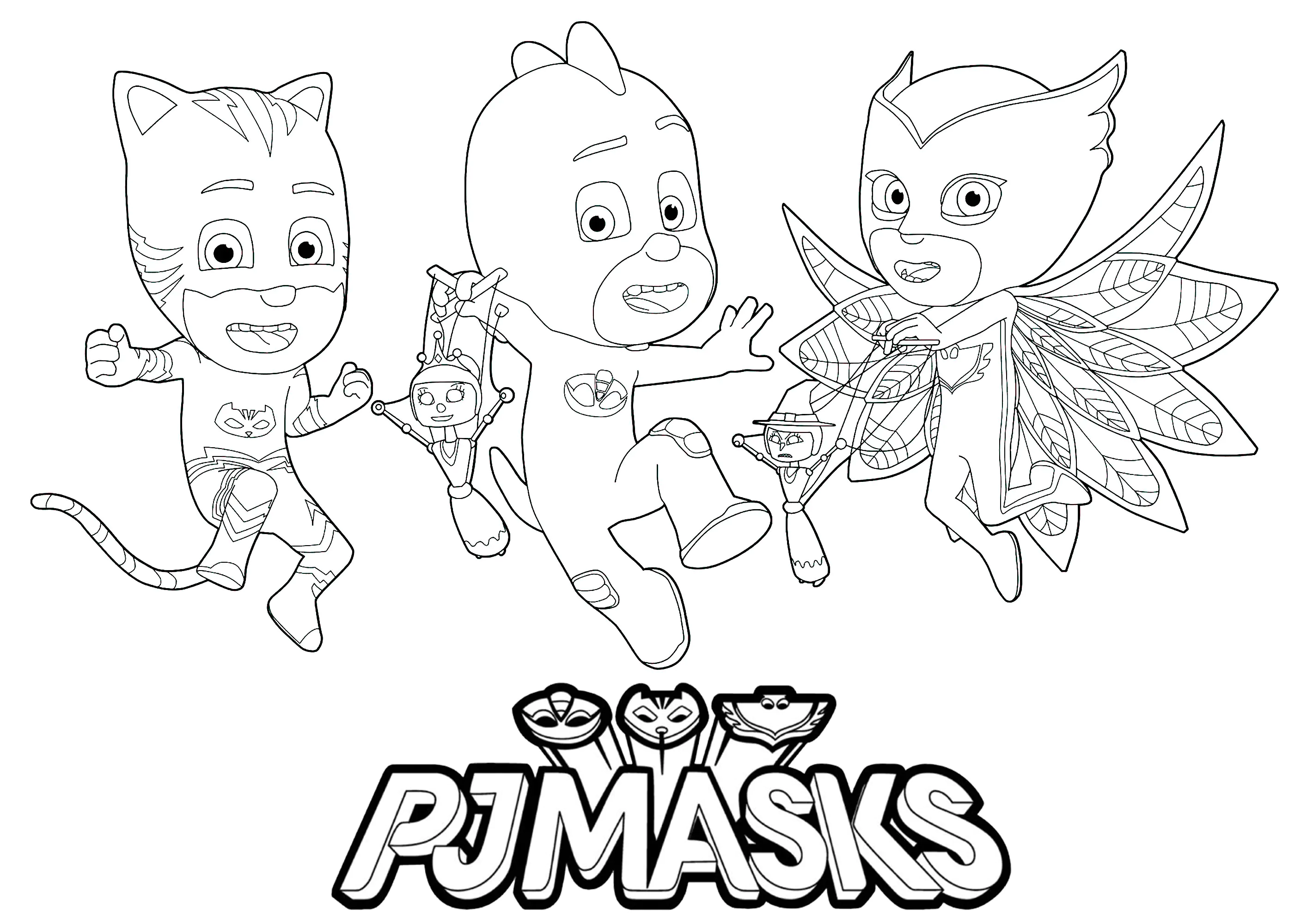 Pyjamasques (PJ Masks) : Logo et 3 personnages - Coloriages de ...