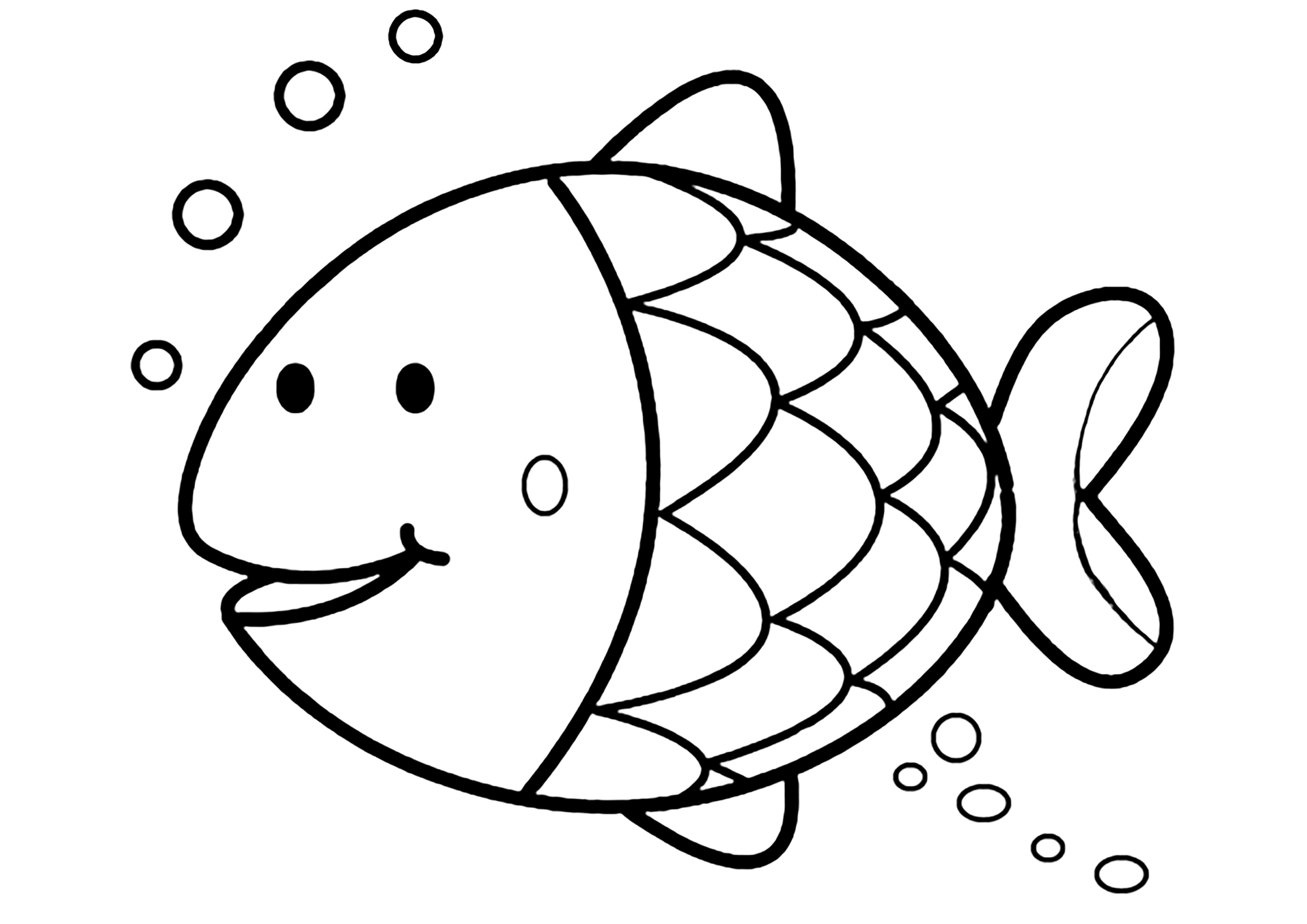 Simple poisson avec petites bulles - Coloriages de Poissons à imprimer