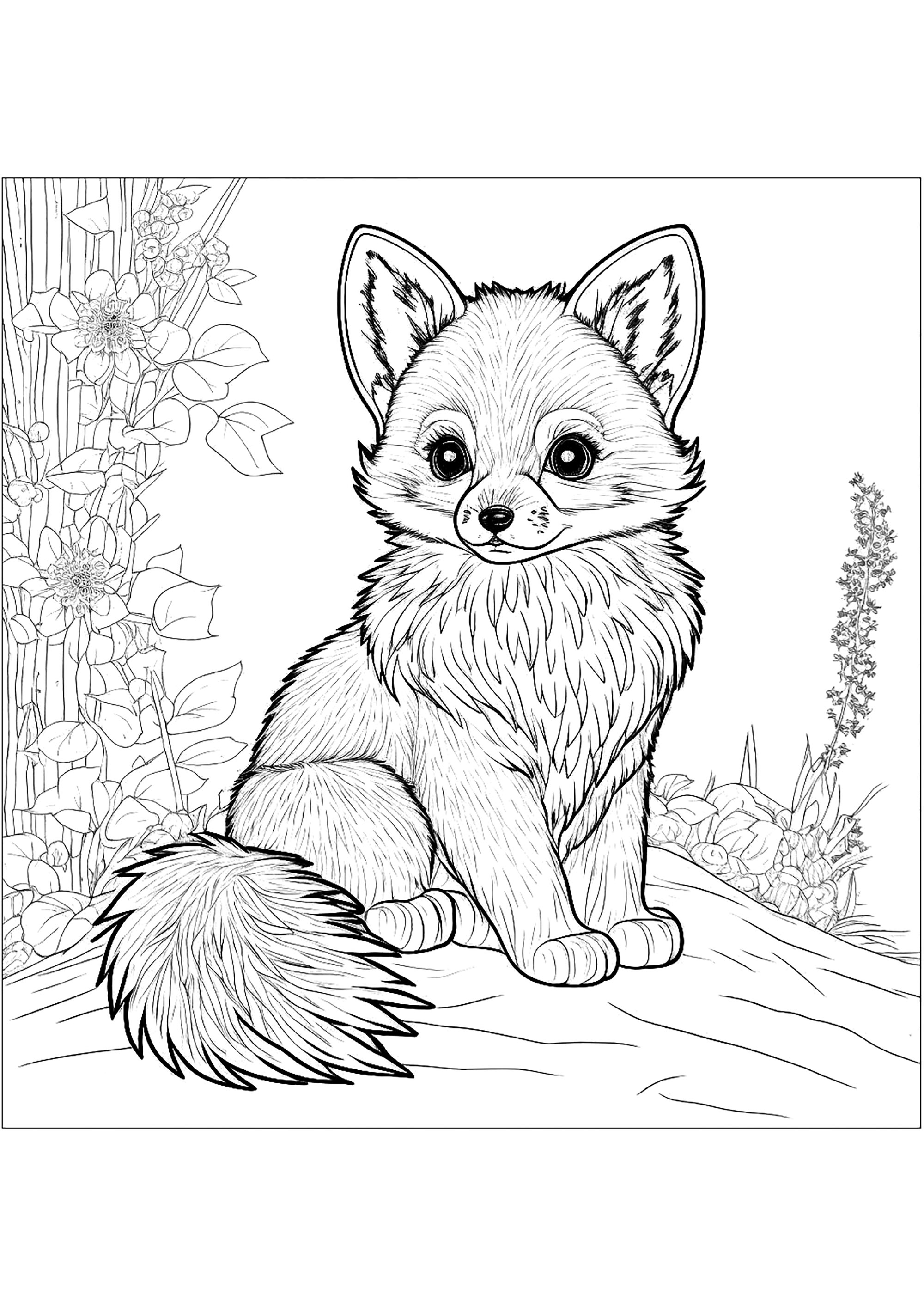 Coloriages De Bébés Renards Bébé Renard Banque D'images Noir Et