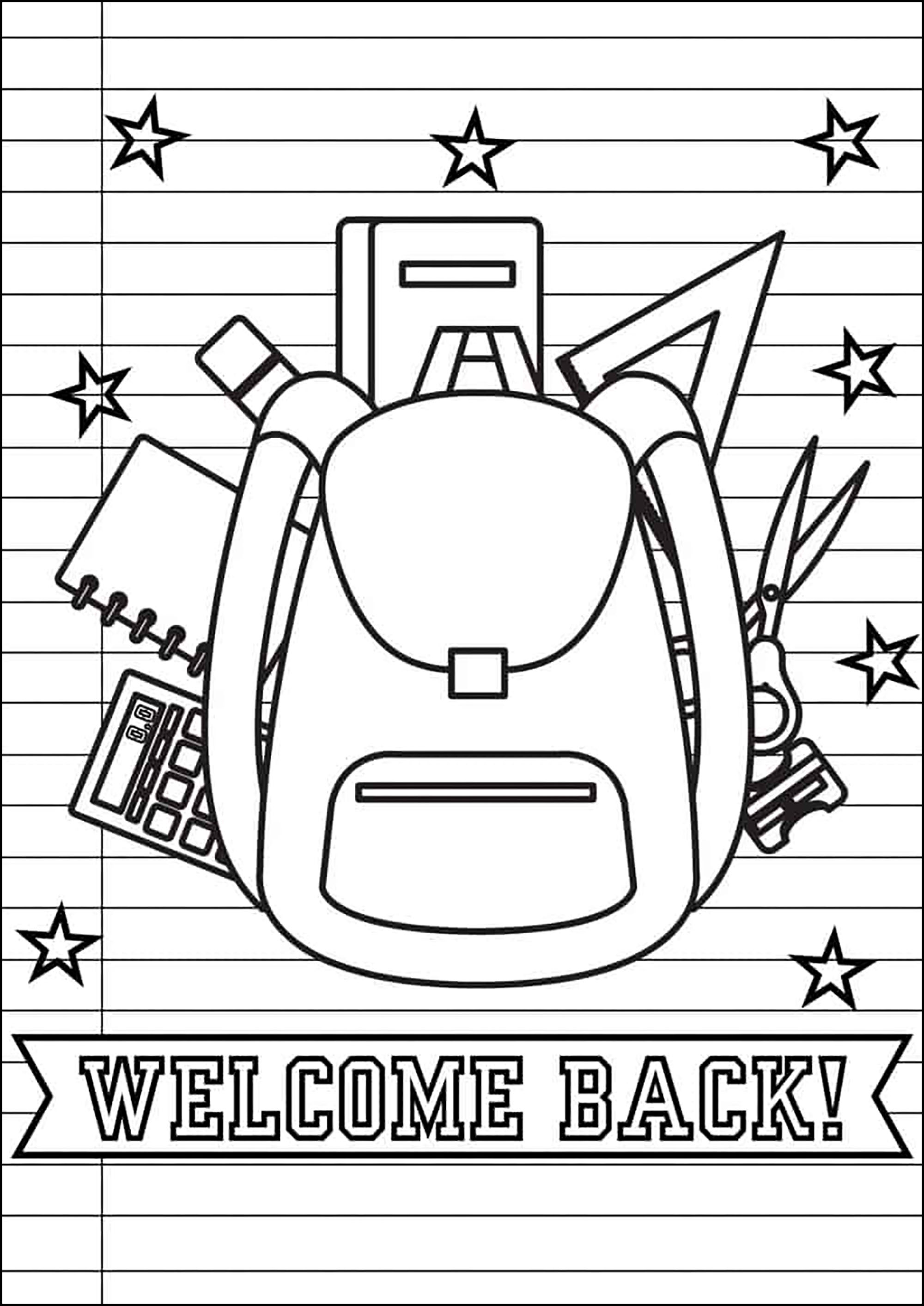 Cartable et texte "Welcome Back" - Coloriages de Rentrée des classes à ...