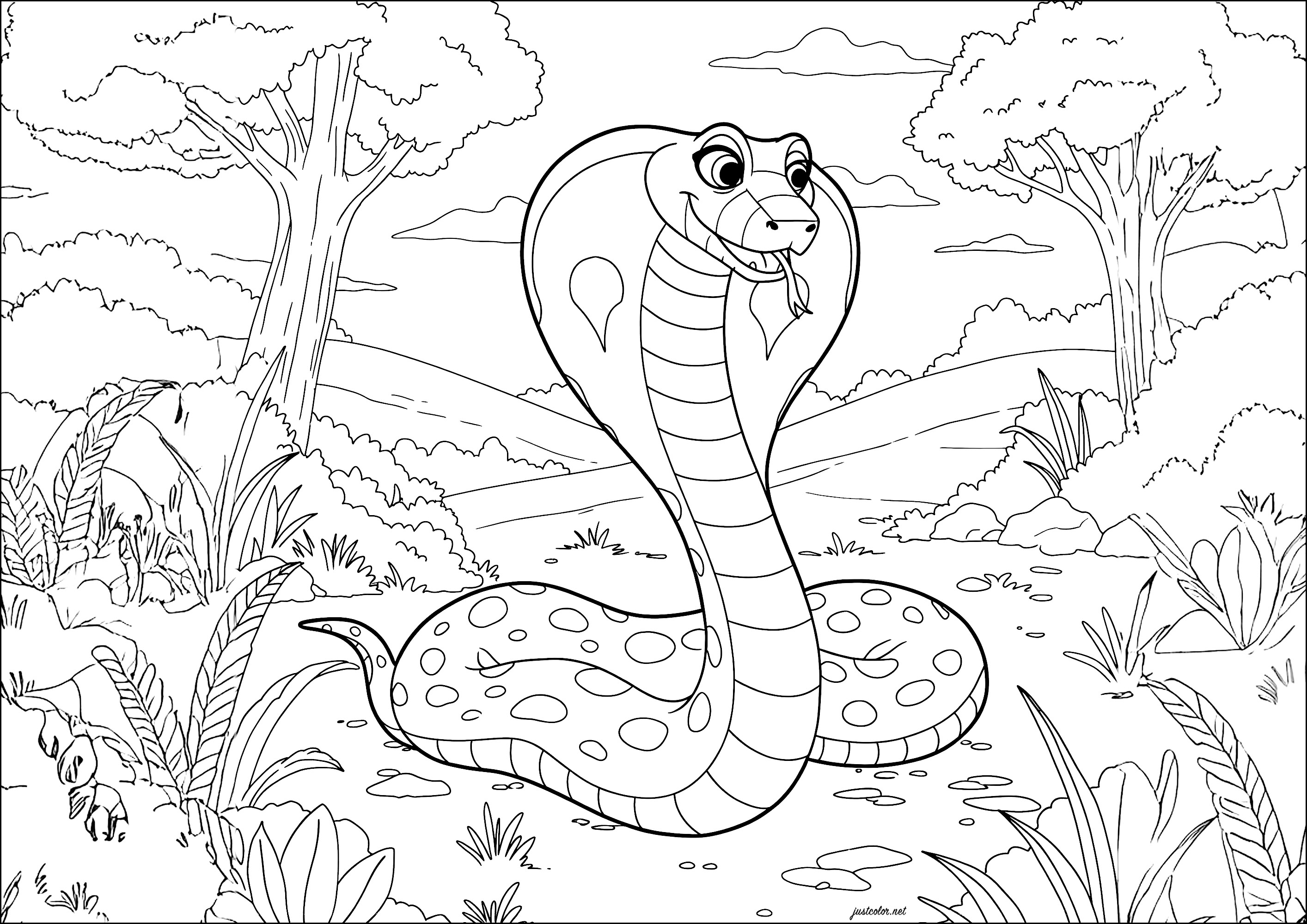 Cobra dans la forêt - Coloriages de Serpents à imprimer