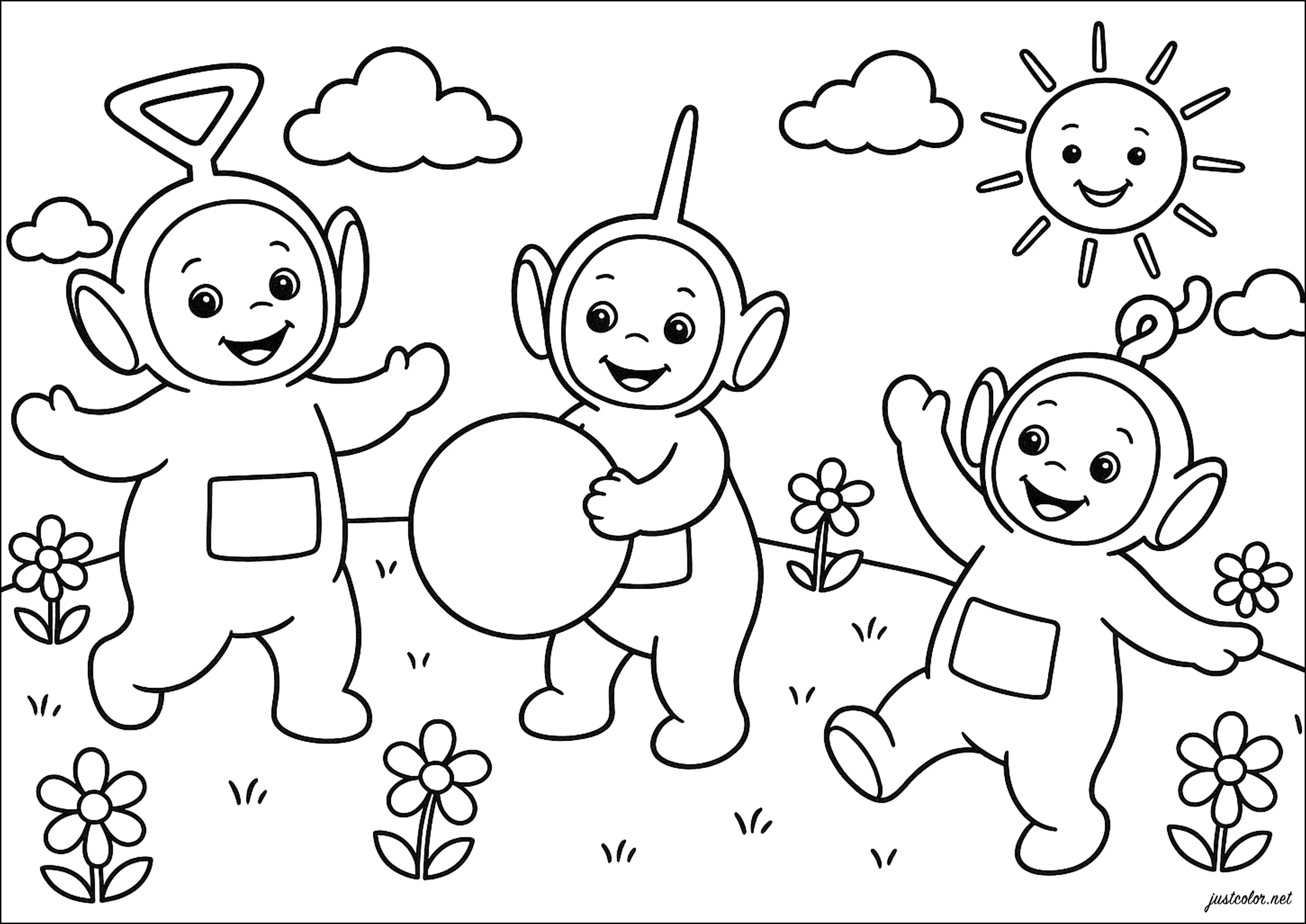 Amitiés et rires sous le soleil - Coloriages de Teletubbies à imprimer