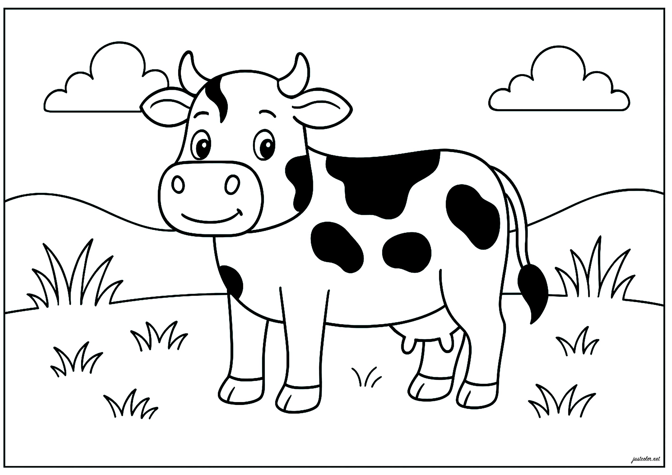 Jolie petite vache aux taches noires - Coloriages de Vache à imprimer
