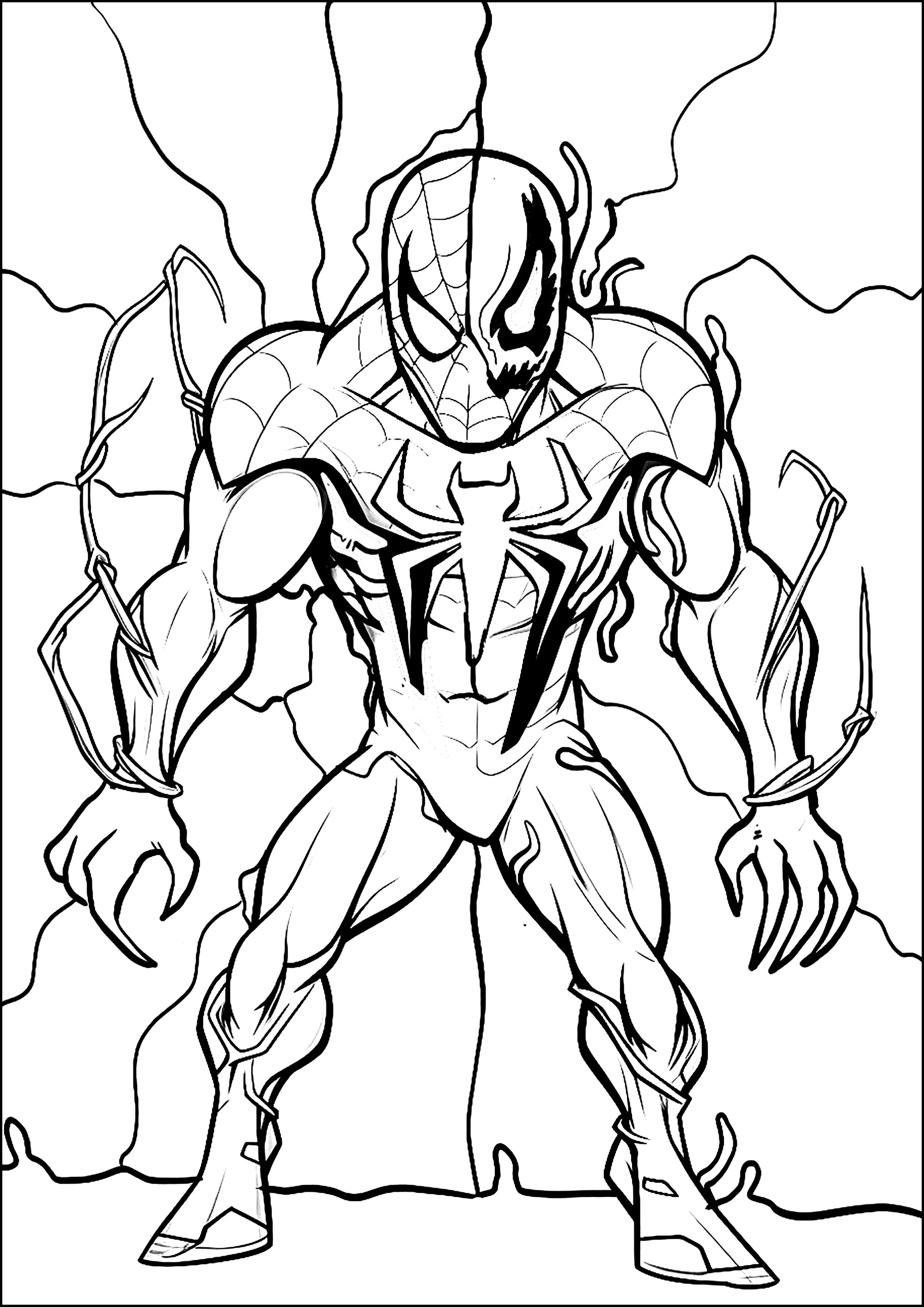 Spider-Man se transformant en Venom - Coloriages de Venom à imprimer