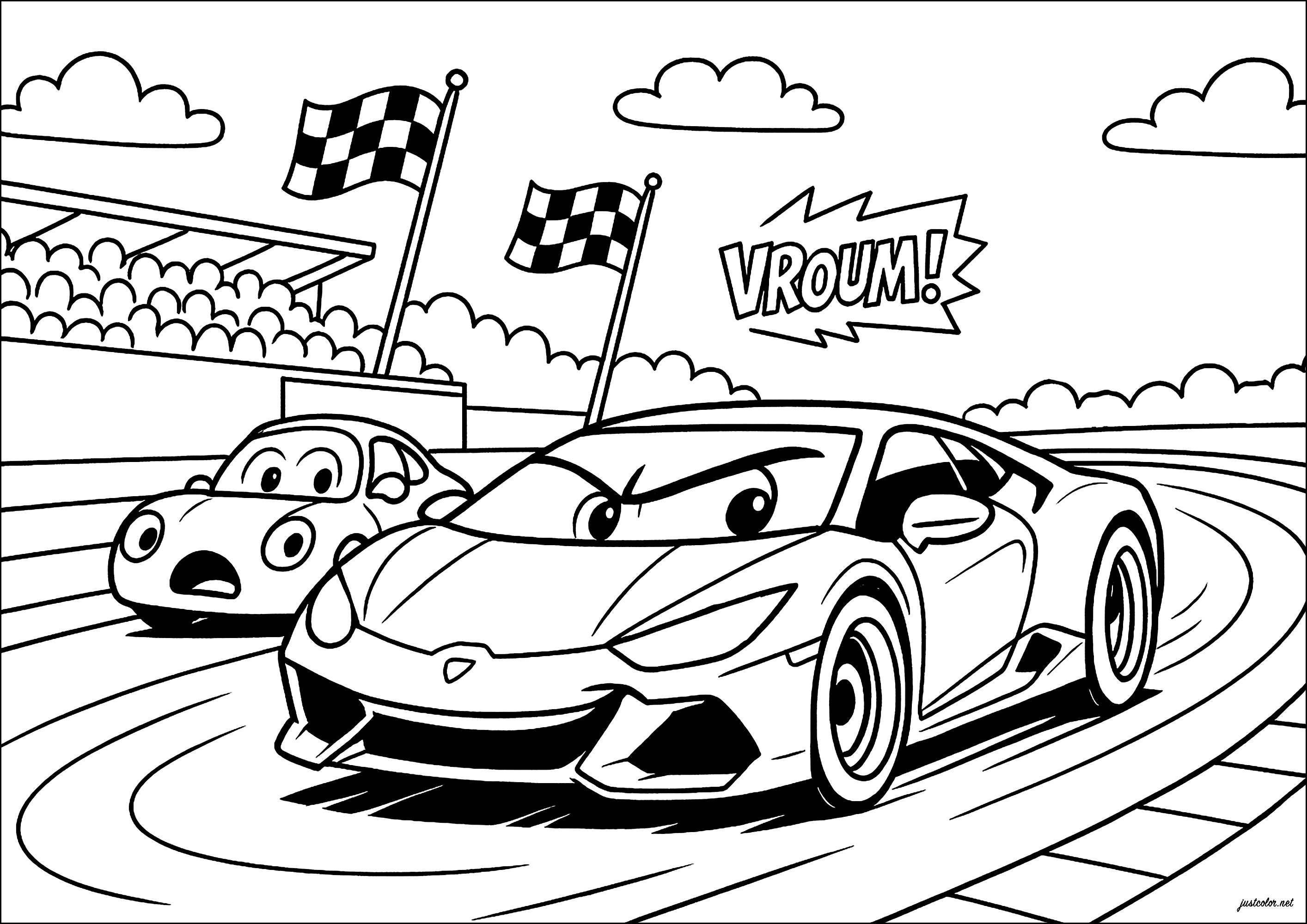 Course entre deux voitures - Coloriages de voitures à imprimer