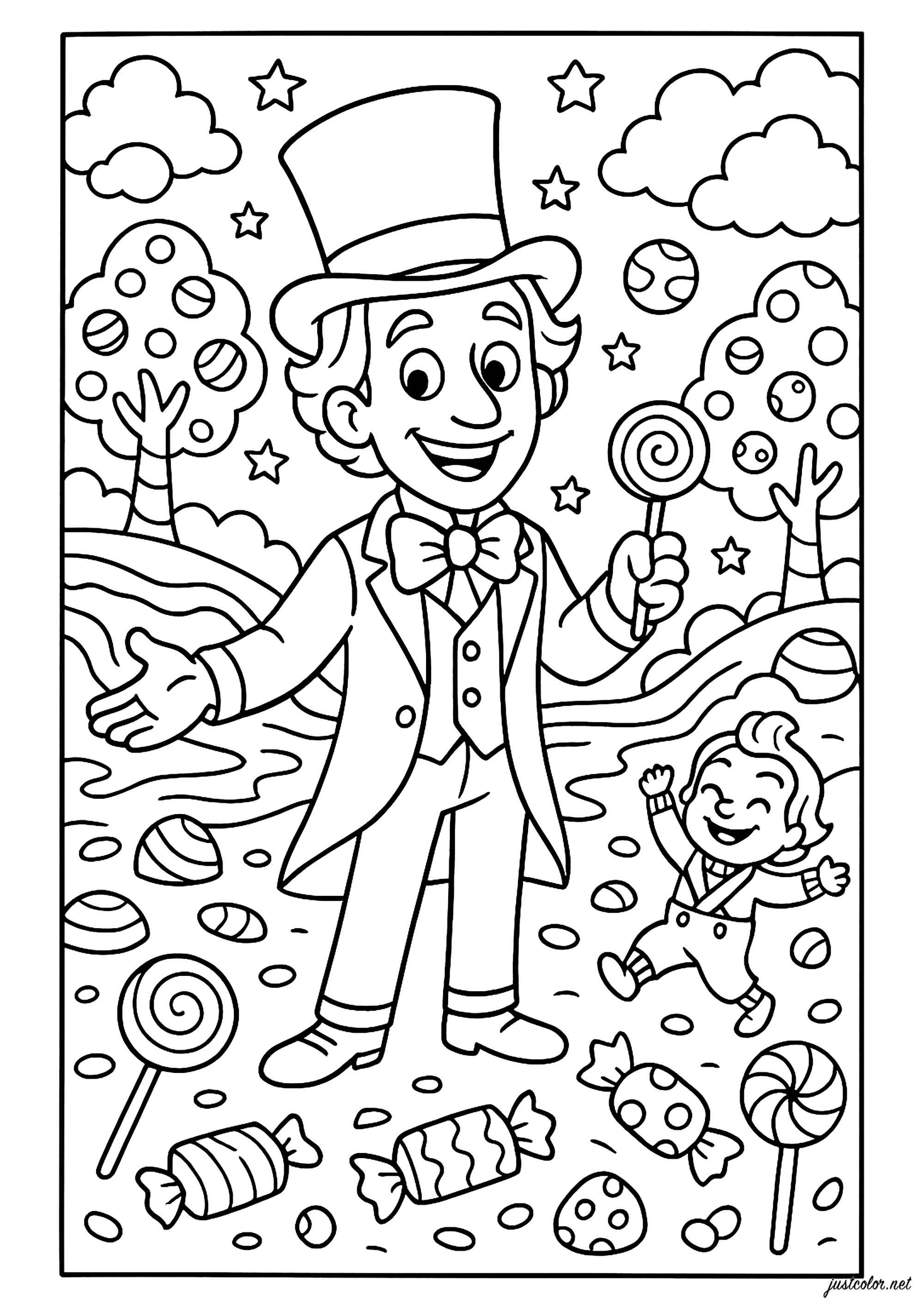 Willy Wonka et ses gourmandises enchantées - Coloriages de Willy Wonka ...