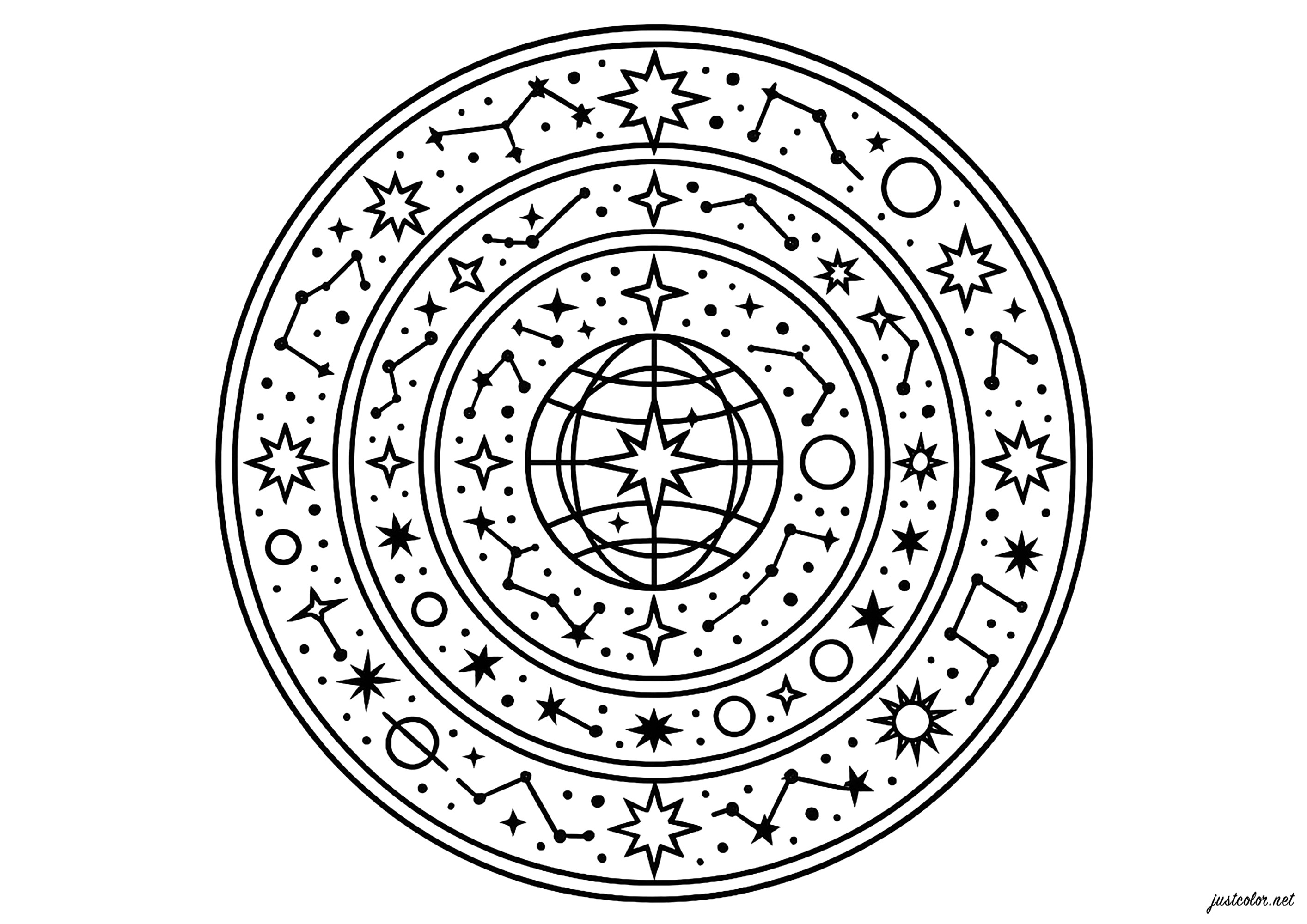 Esfera Celeste Abstracta - Páginas de Mandalas para imprimir