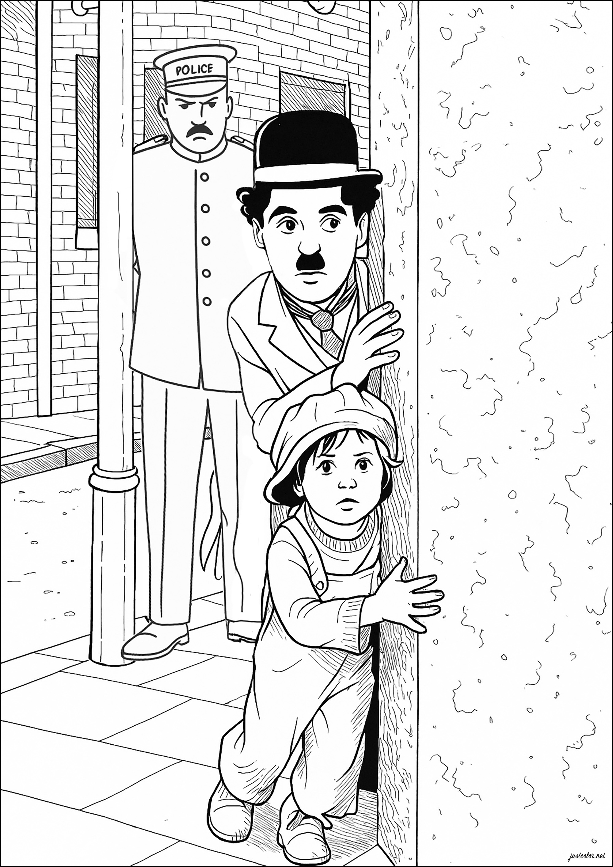 Charlie Chaplin - El niño - Páginas de Películas para imprimir