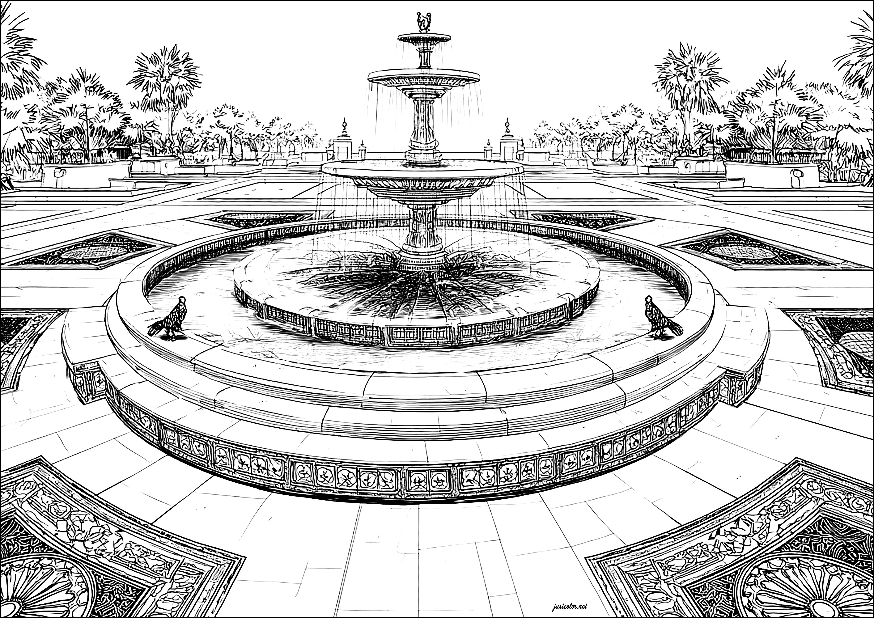 Magnifique fontaine style Français - Coloriages de Pays, villes et ...