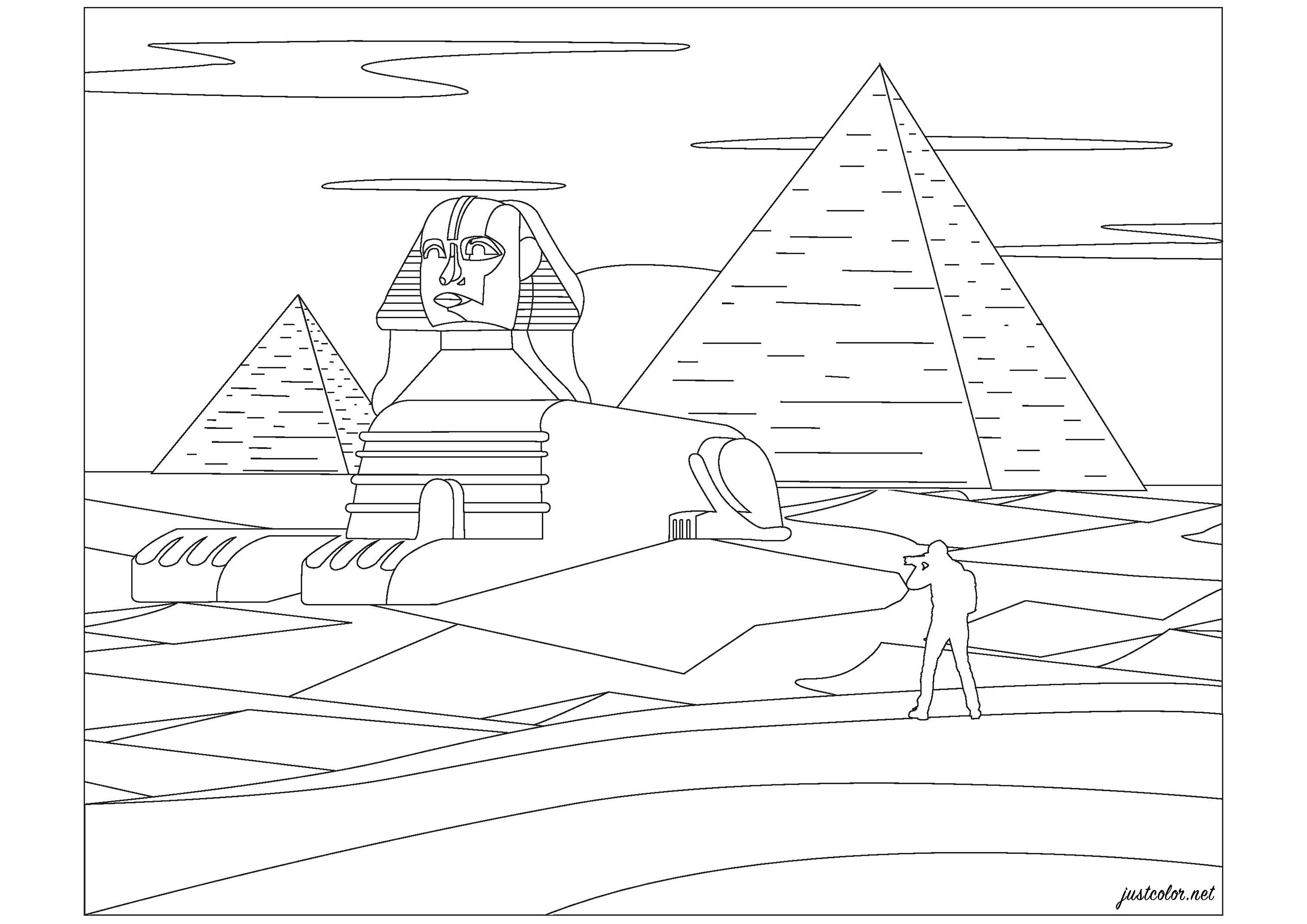 Pyramides de Gizeh et Sphinx - Coloriages d'Egypte à imprimer