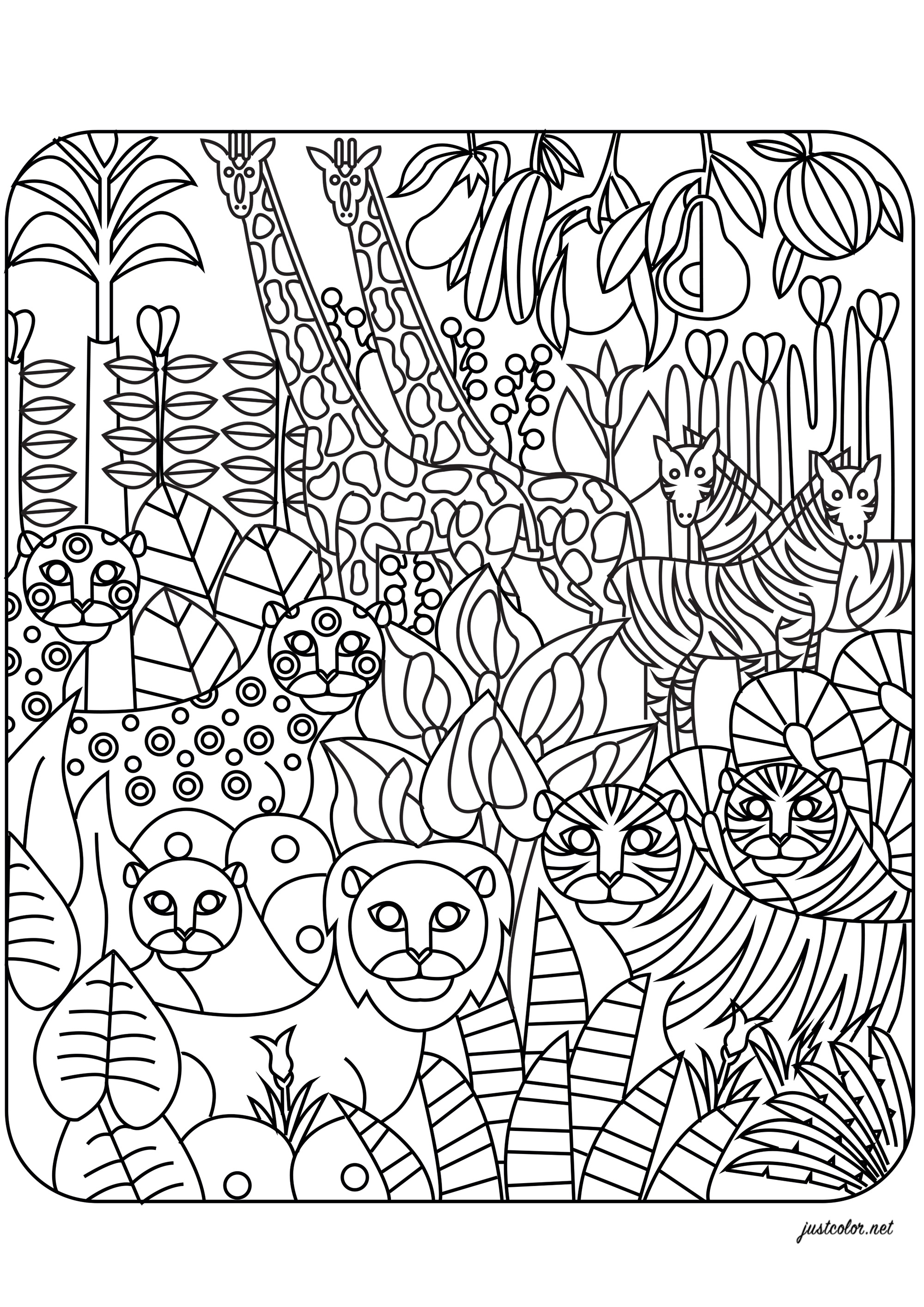 Divers animaux : Lions, tigres, girafes, zèbres ... - Coloriages de ...