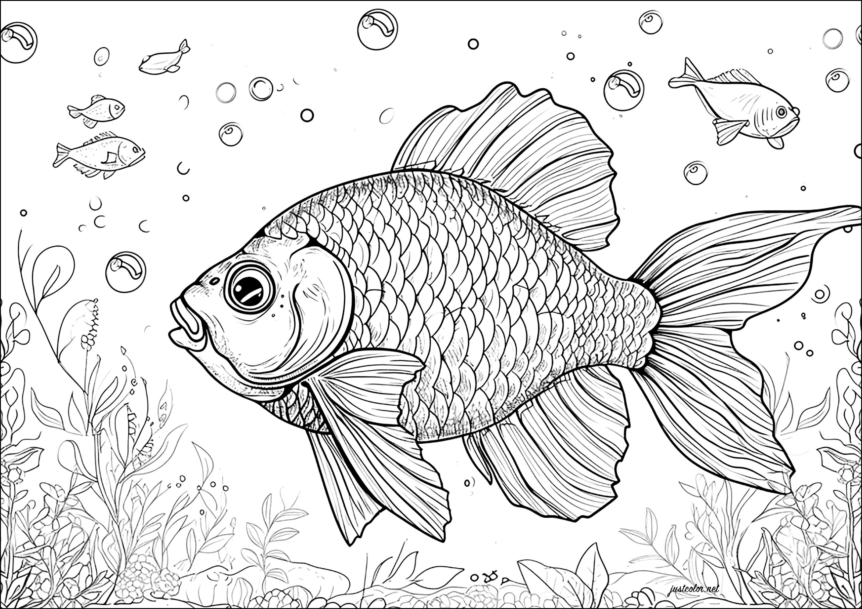 Gros poisson à colorier - Coloriages de Poissons à imprimer pour adultes