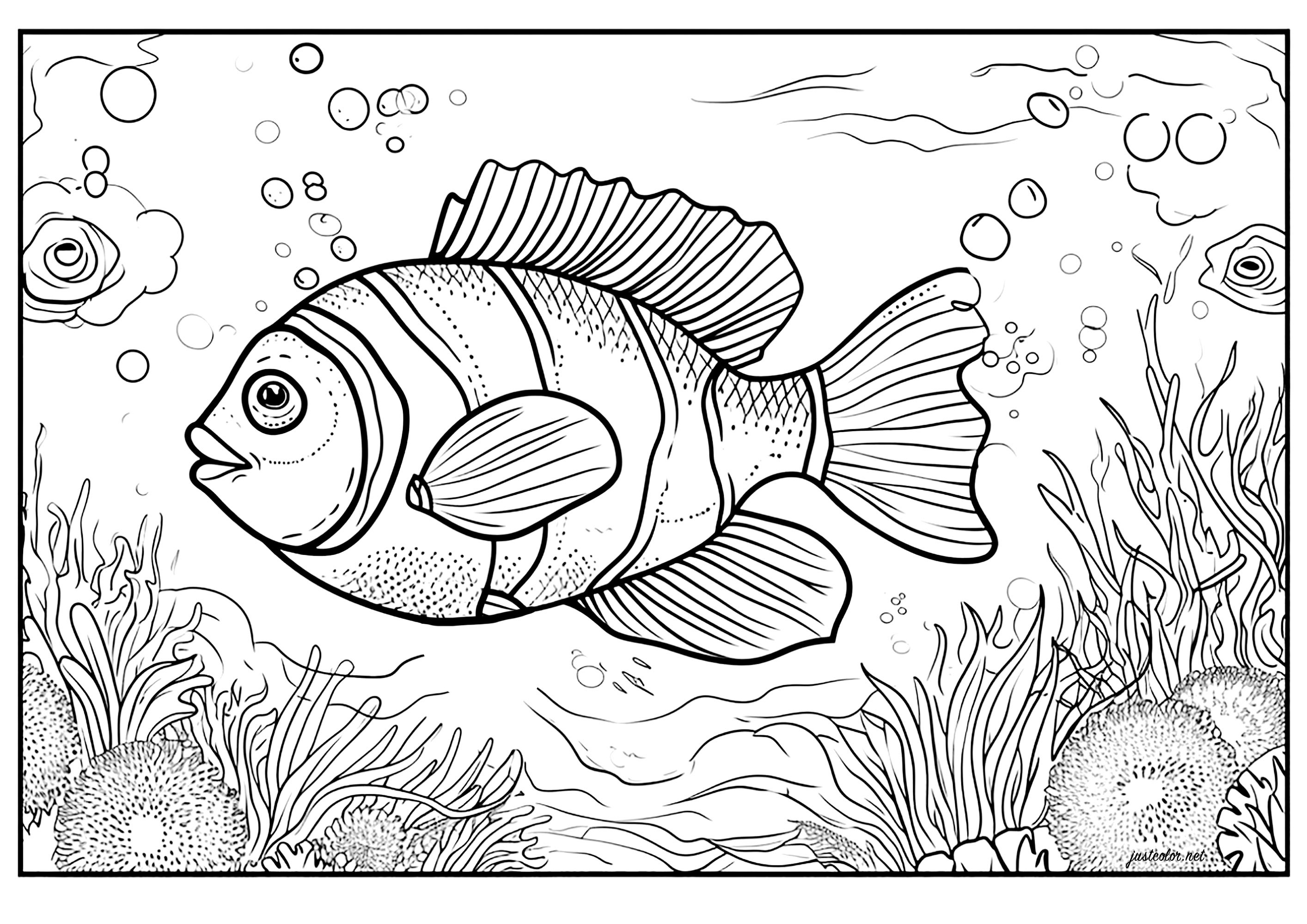 Coloriage de poisson avec nombreux détails - Coloriages de Poissons à ...
