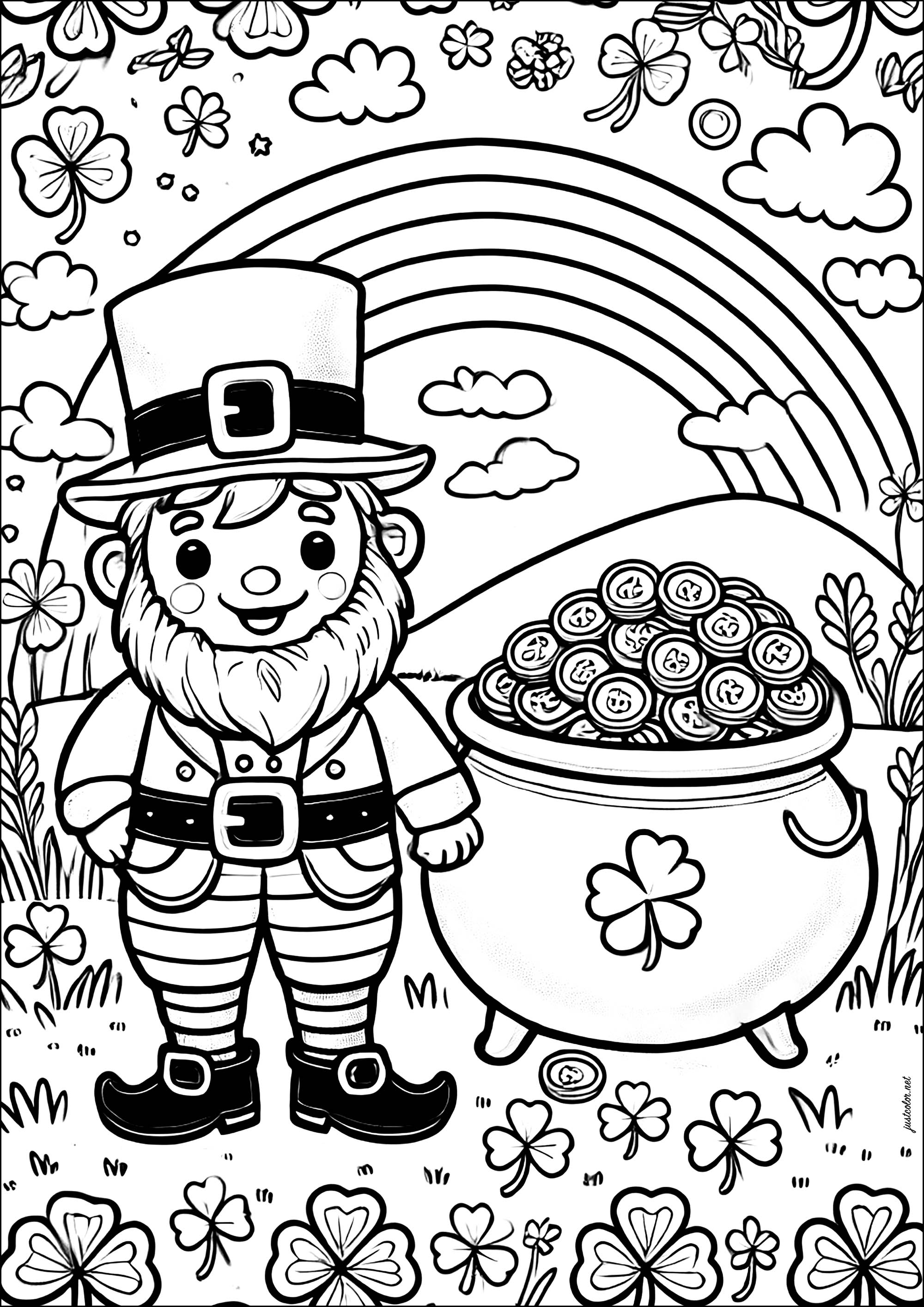 Le Leprechaun a trouvé un trésor ! - Coloriages de Saint Patrick à imprimer
