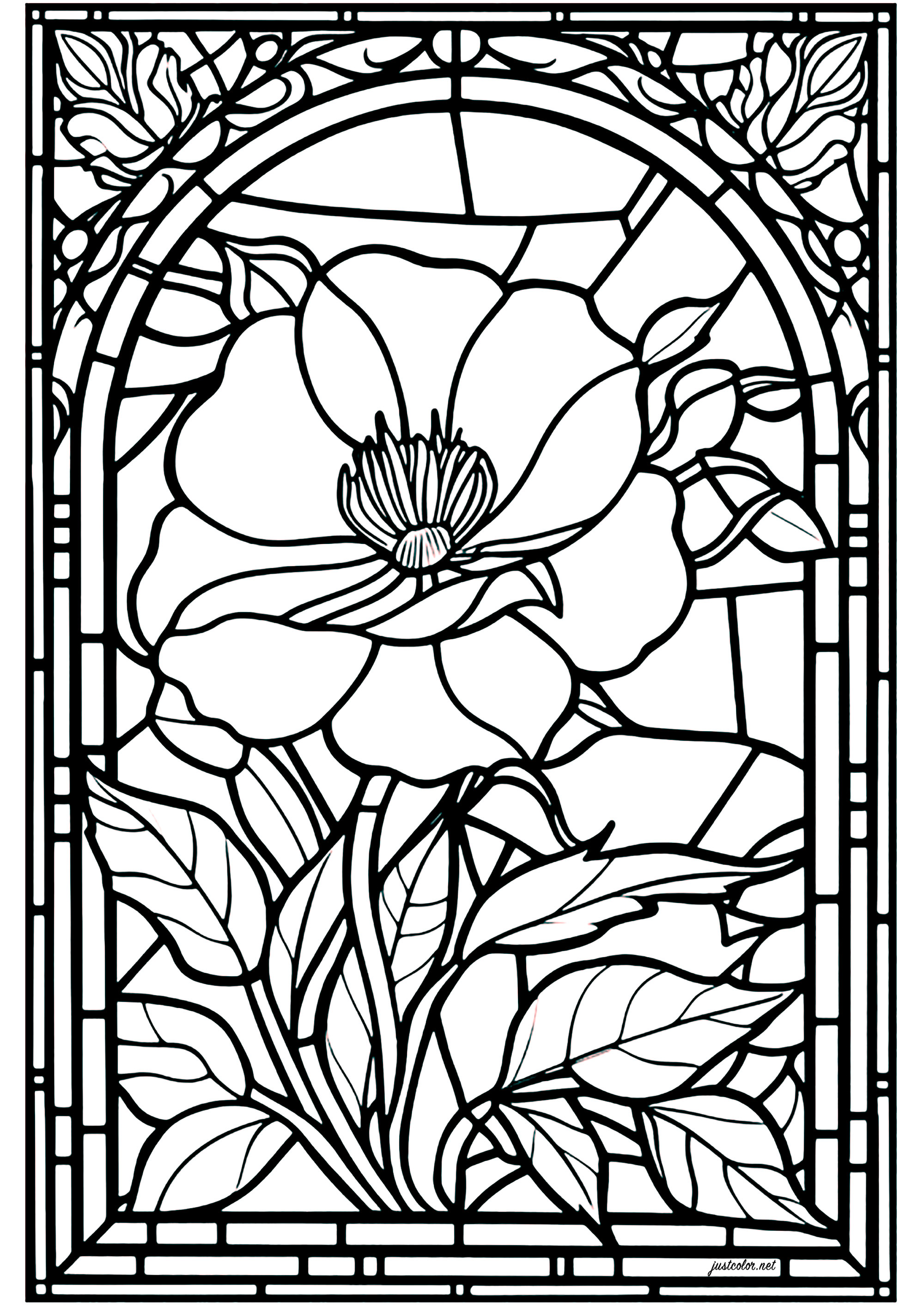 Vitrail fleur - 3 - Coloriages de Vitraux à imprimer