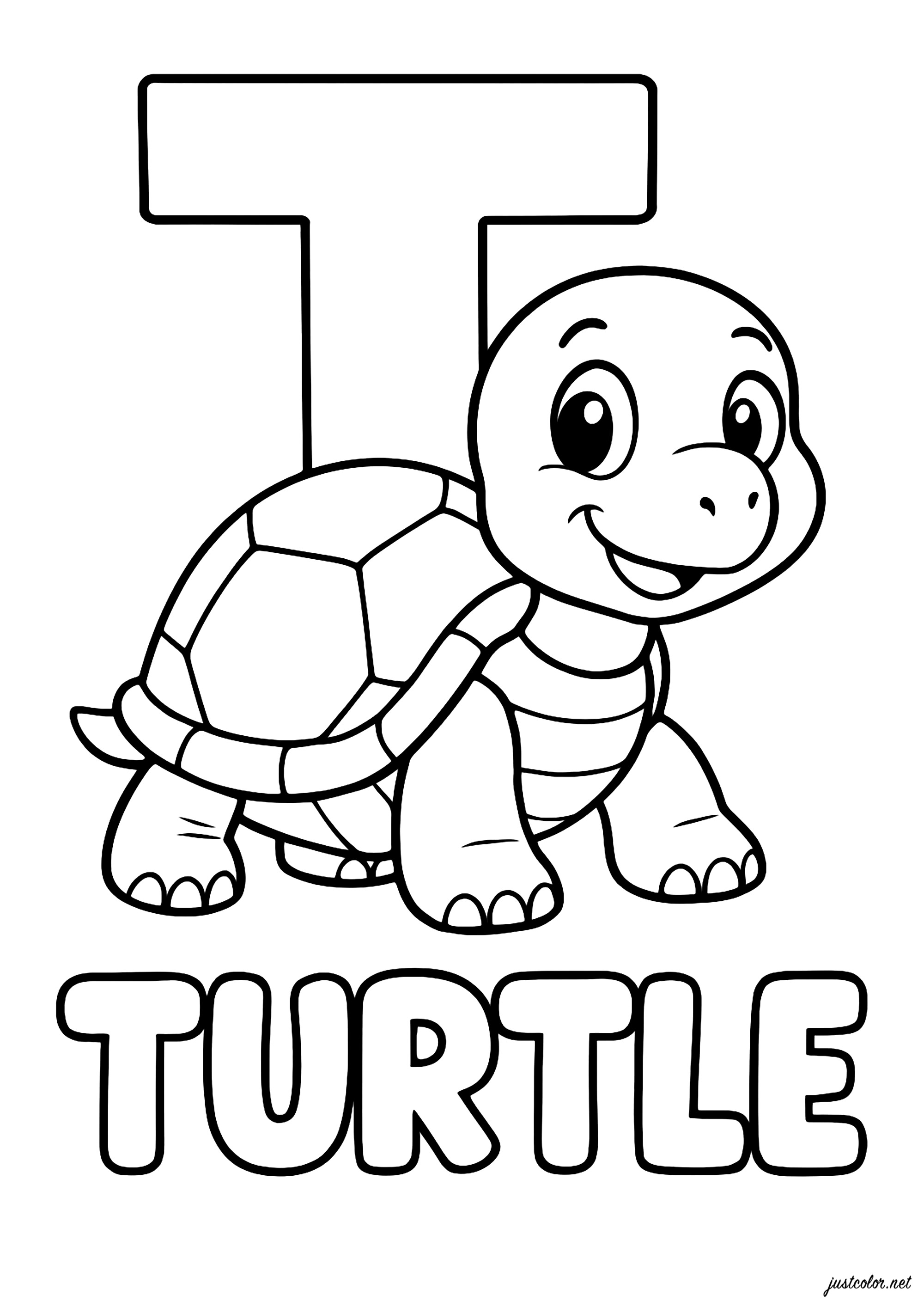 T for Turtle - Alphabet Coloring Pages