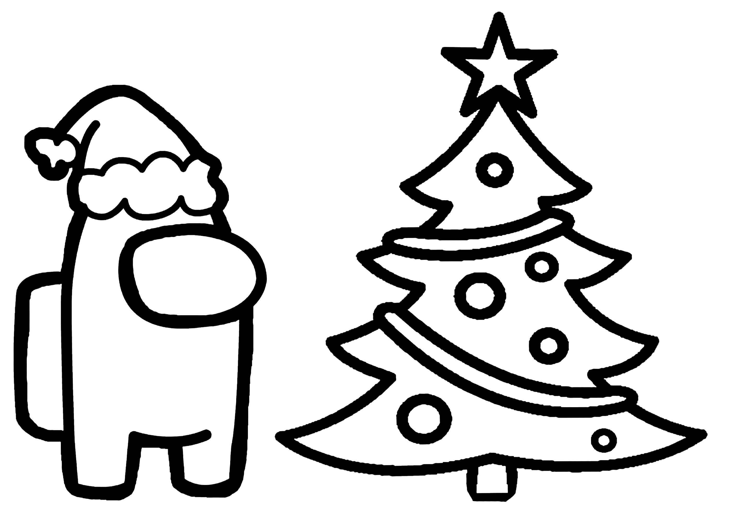 Among Us character and a Christmas tree - Among Us Coloring Pages