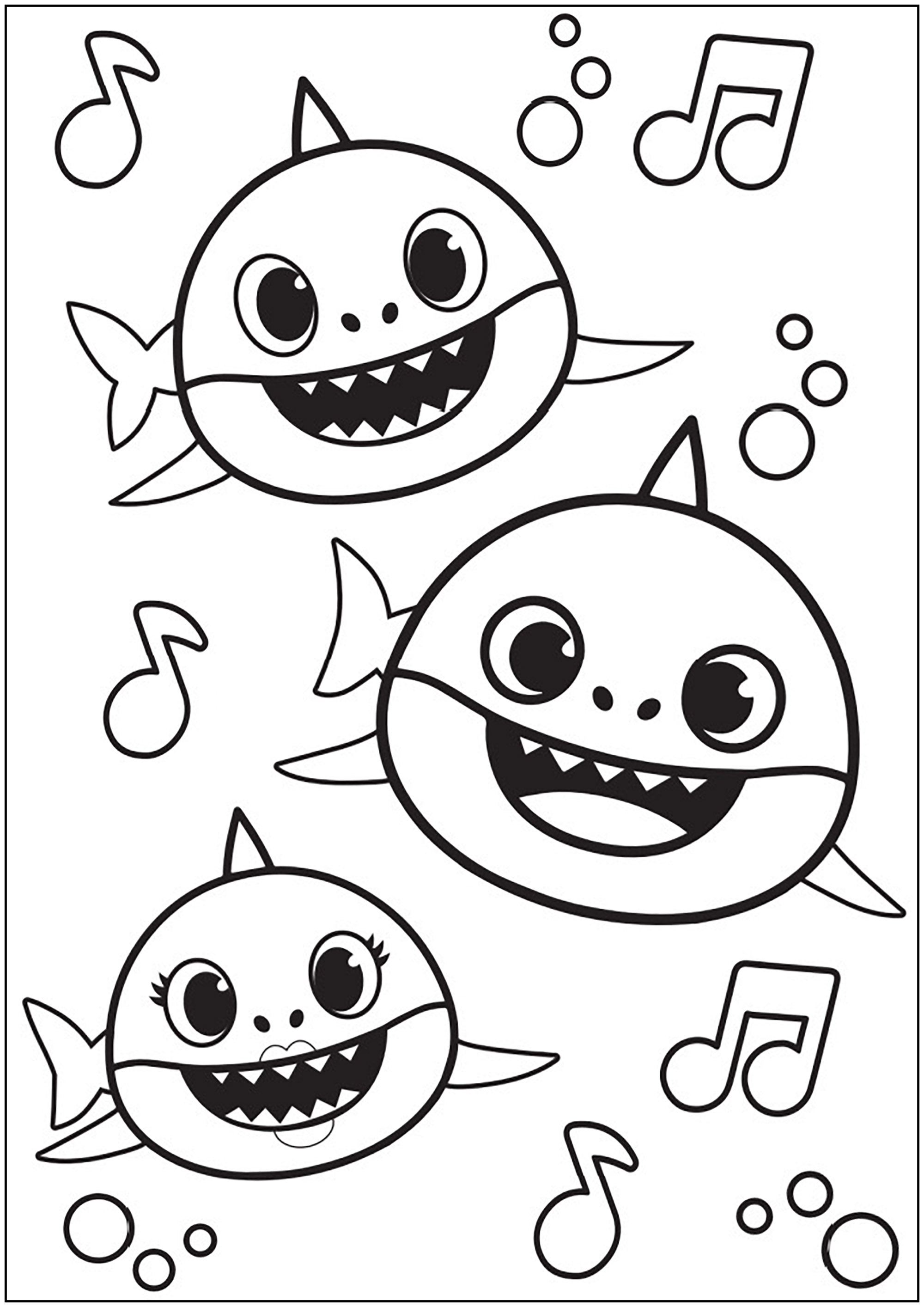 Baby Shark Three Sharks Swim To Music Baby Shark Coloring Pages Baby Shark Three Sharks Swim To Music Baby Shark Coloring Pages