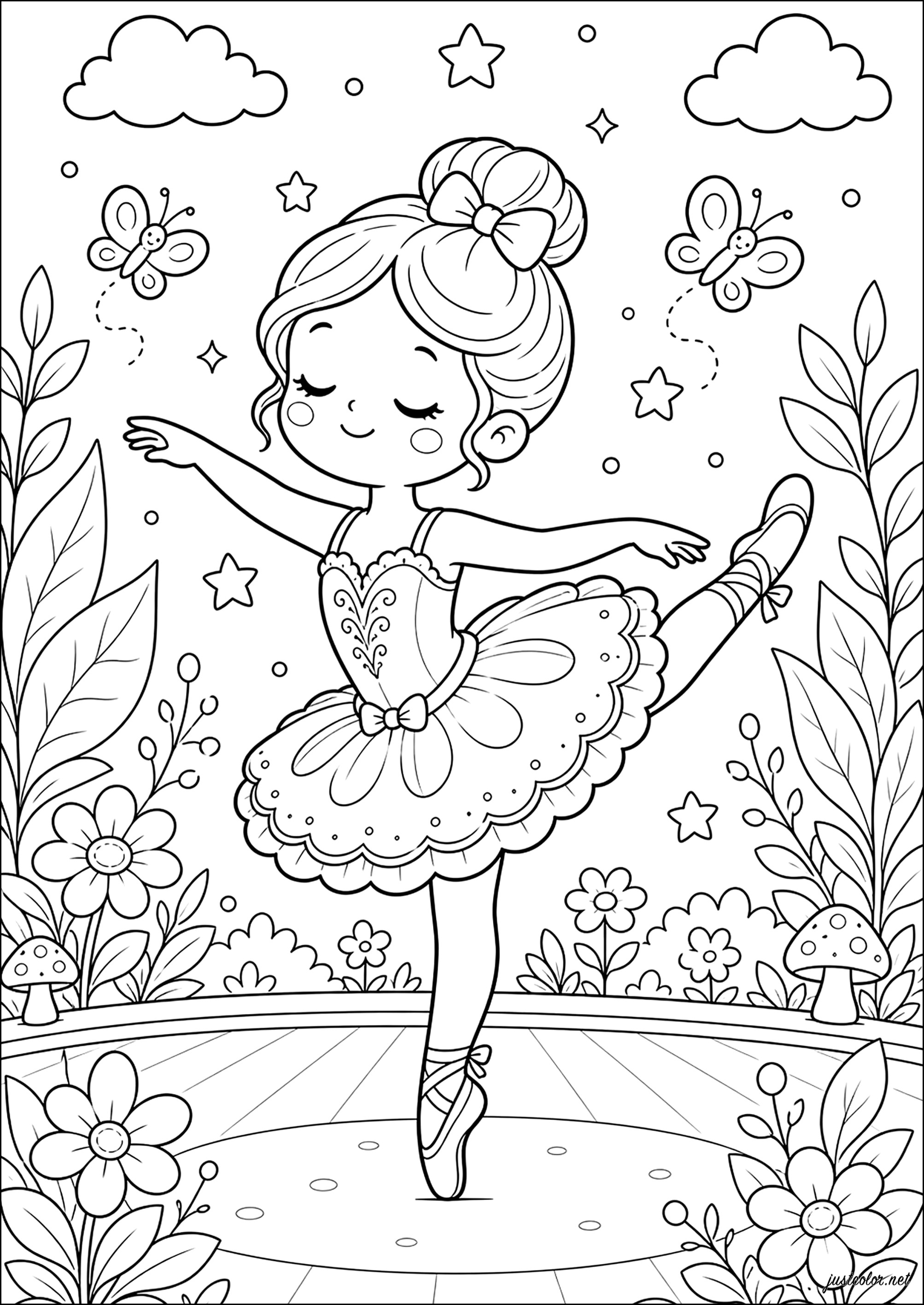 Graceful dance in the garden - Ballerinas Coloring Pages