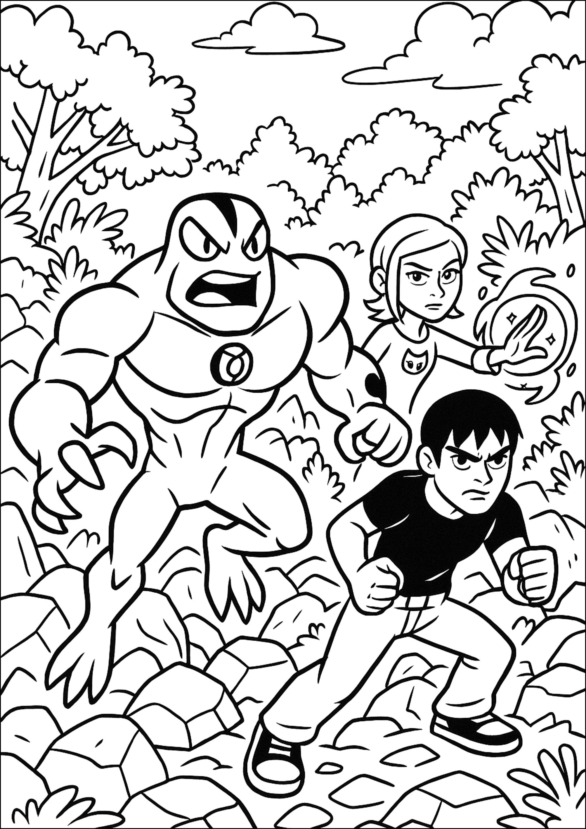 Epic Forest Adventure - Ben 10 Coloring Pages