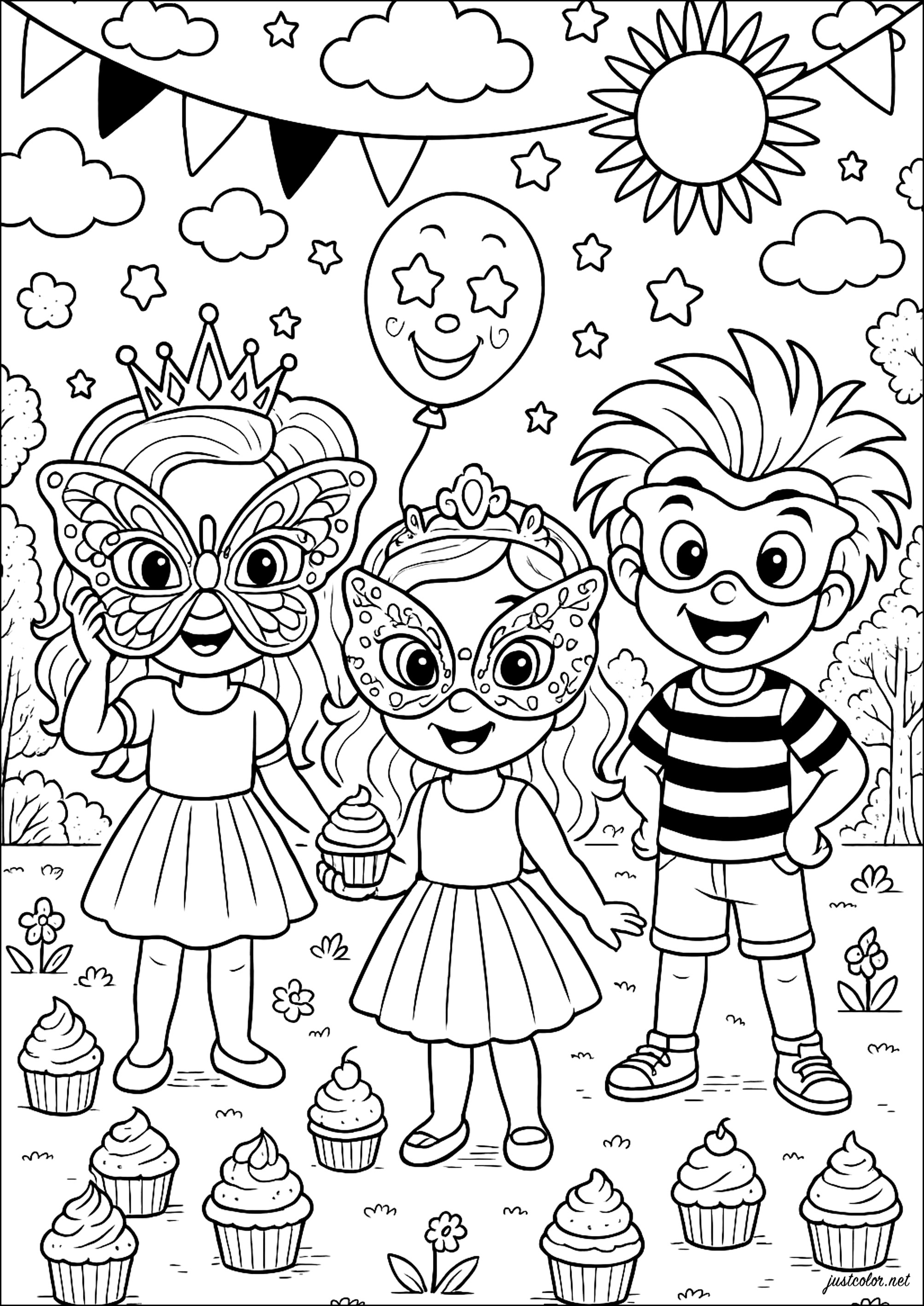 Carnival and cupcakes - Carnival Coloring Pages for Kids