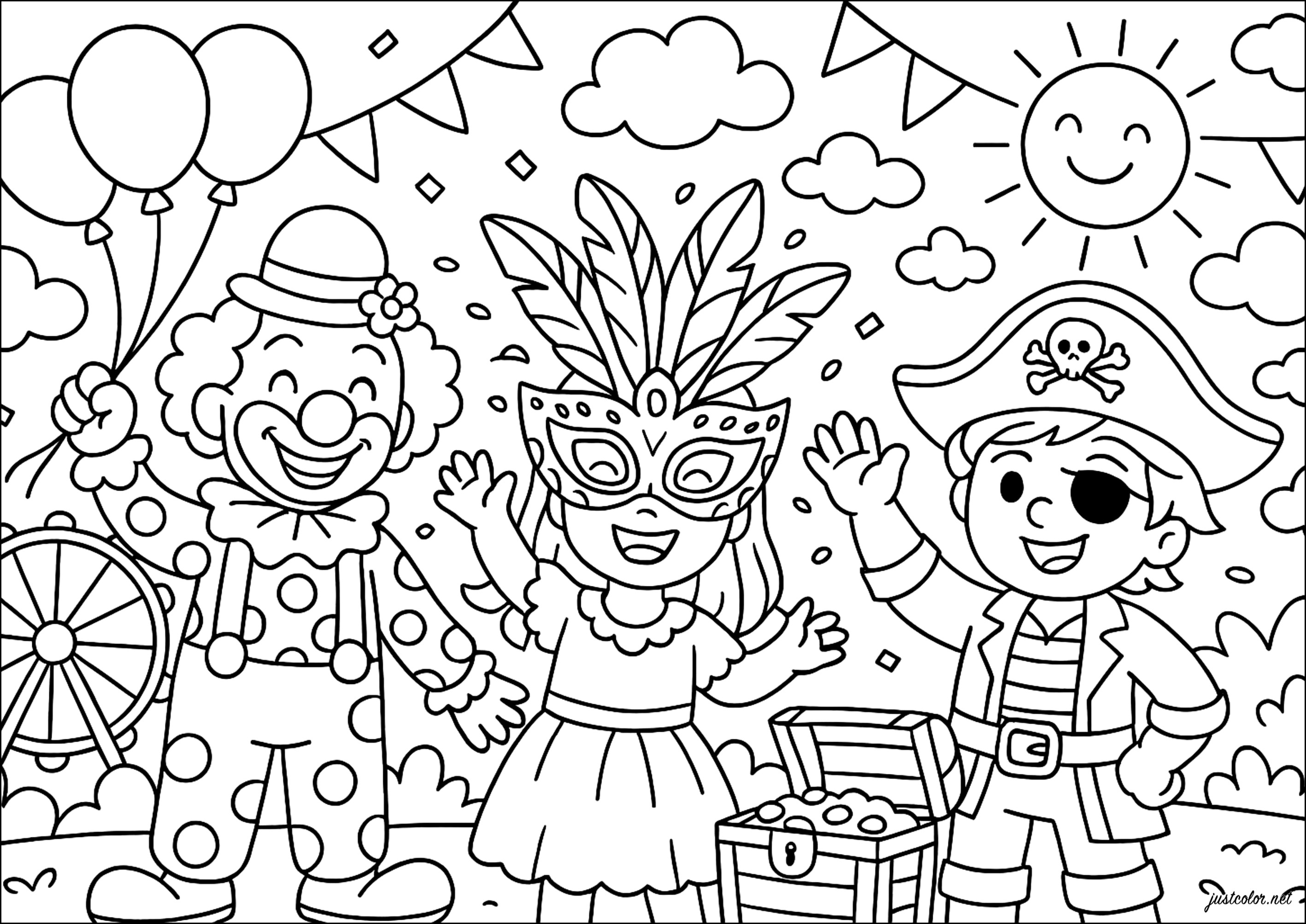 Funfair and masquerade costume - Carnival Coloring Pages for Kids