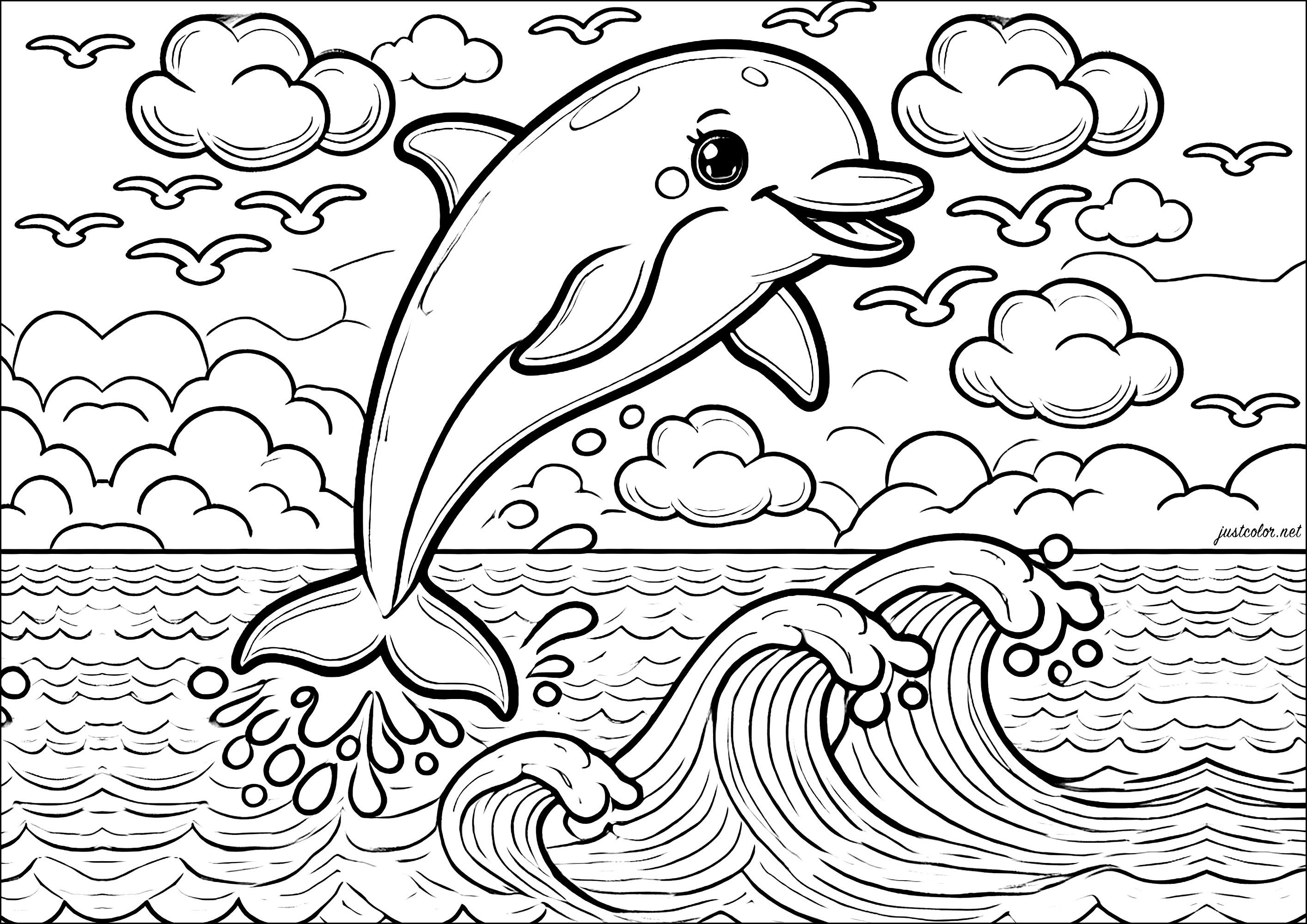 Smiling young dolphin - Dolphin Coloring Pages