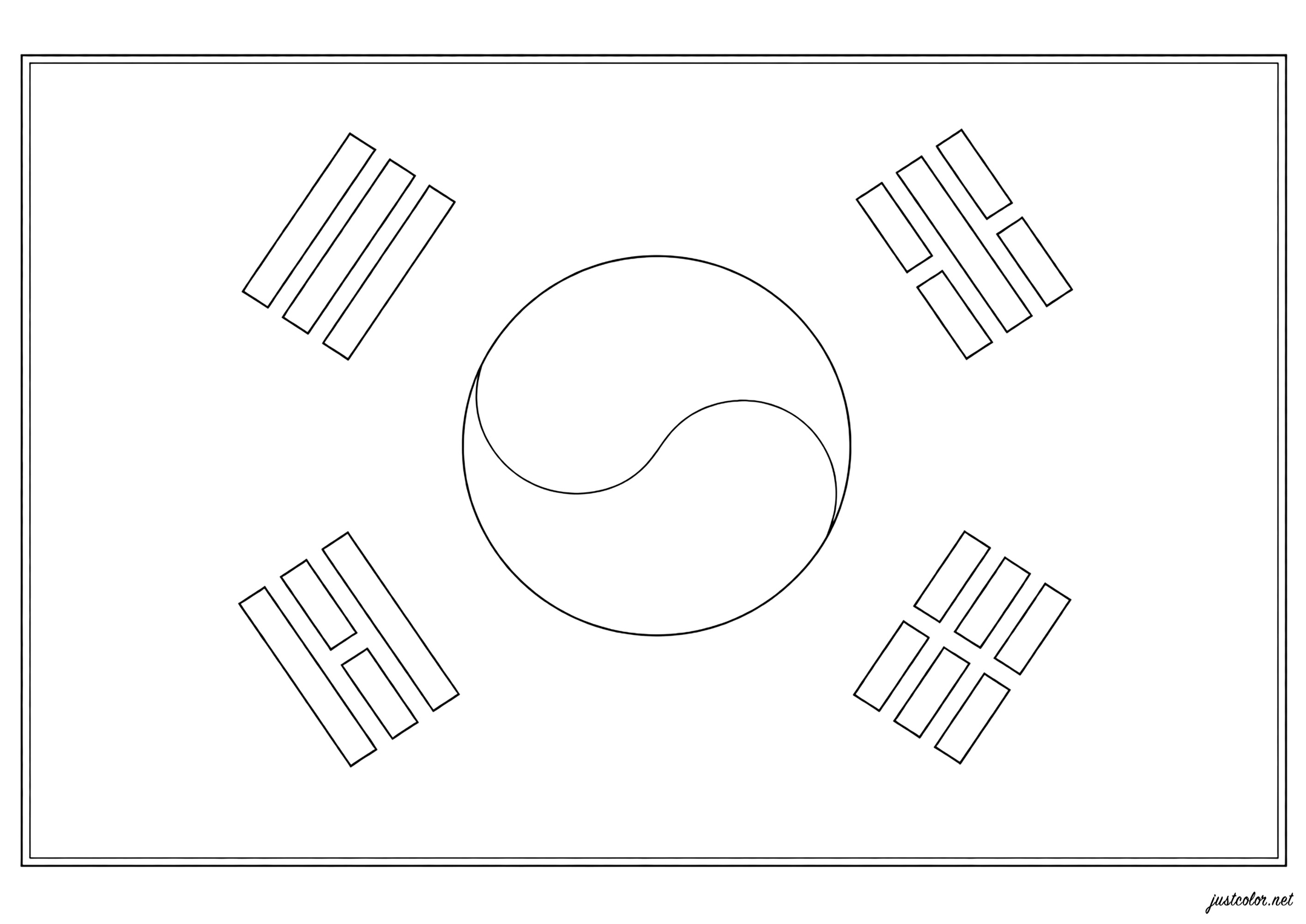 Korean flag - Korean Festivals & Traditions Coloring Pages