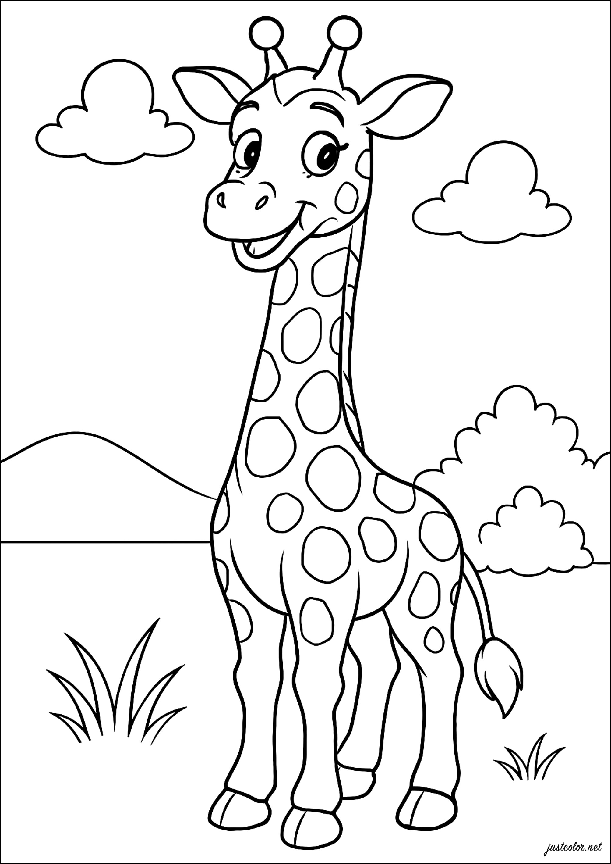 Smiling young giraffe - Giraffe Coloring Pages