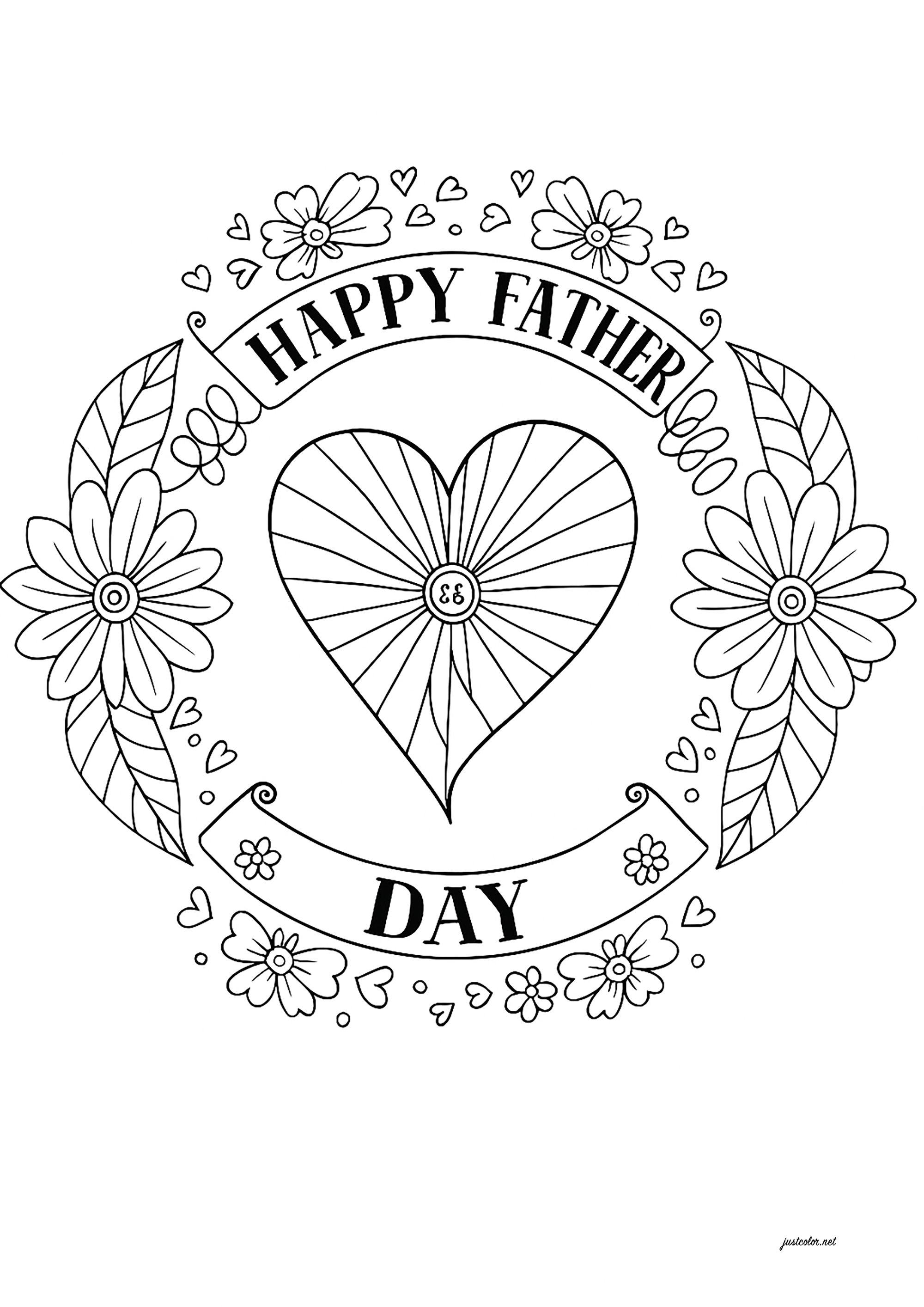 A heart and flowers for Father's Day - Father's day Coloring Pages
