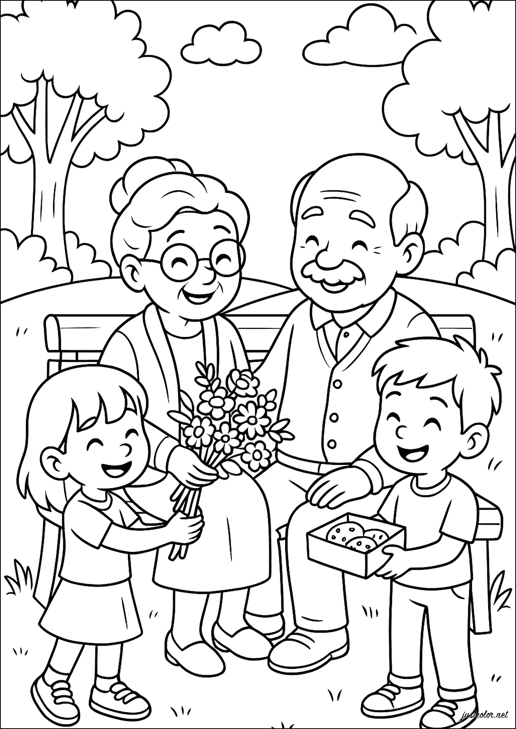 Grandchildren's love for their grandparents - Grandparents day Coloring ...