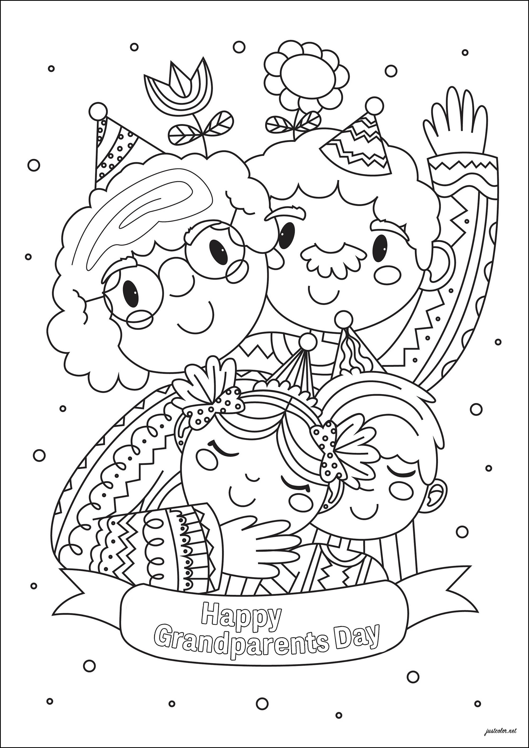 Grandparents and their grandchildren - Grandparents day Coloring Pages