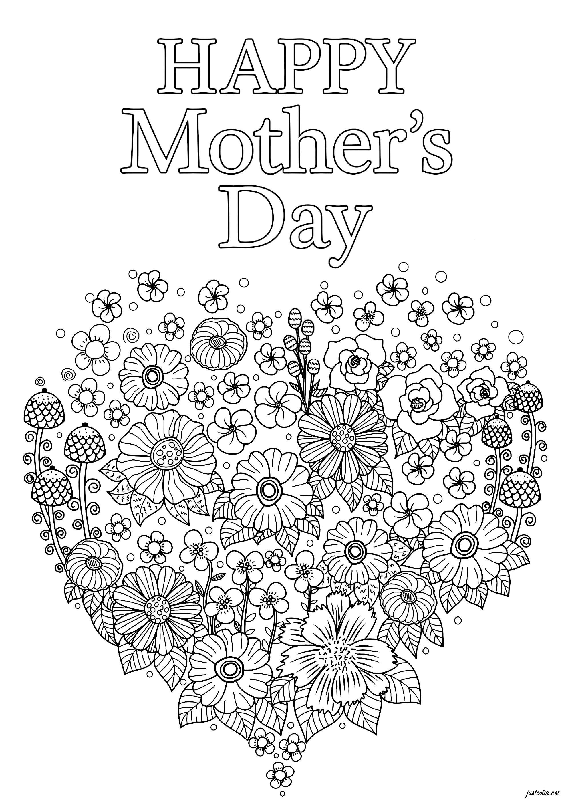 Flowers in a heart - Mother's day Coloring Pages