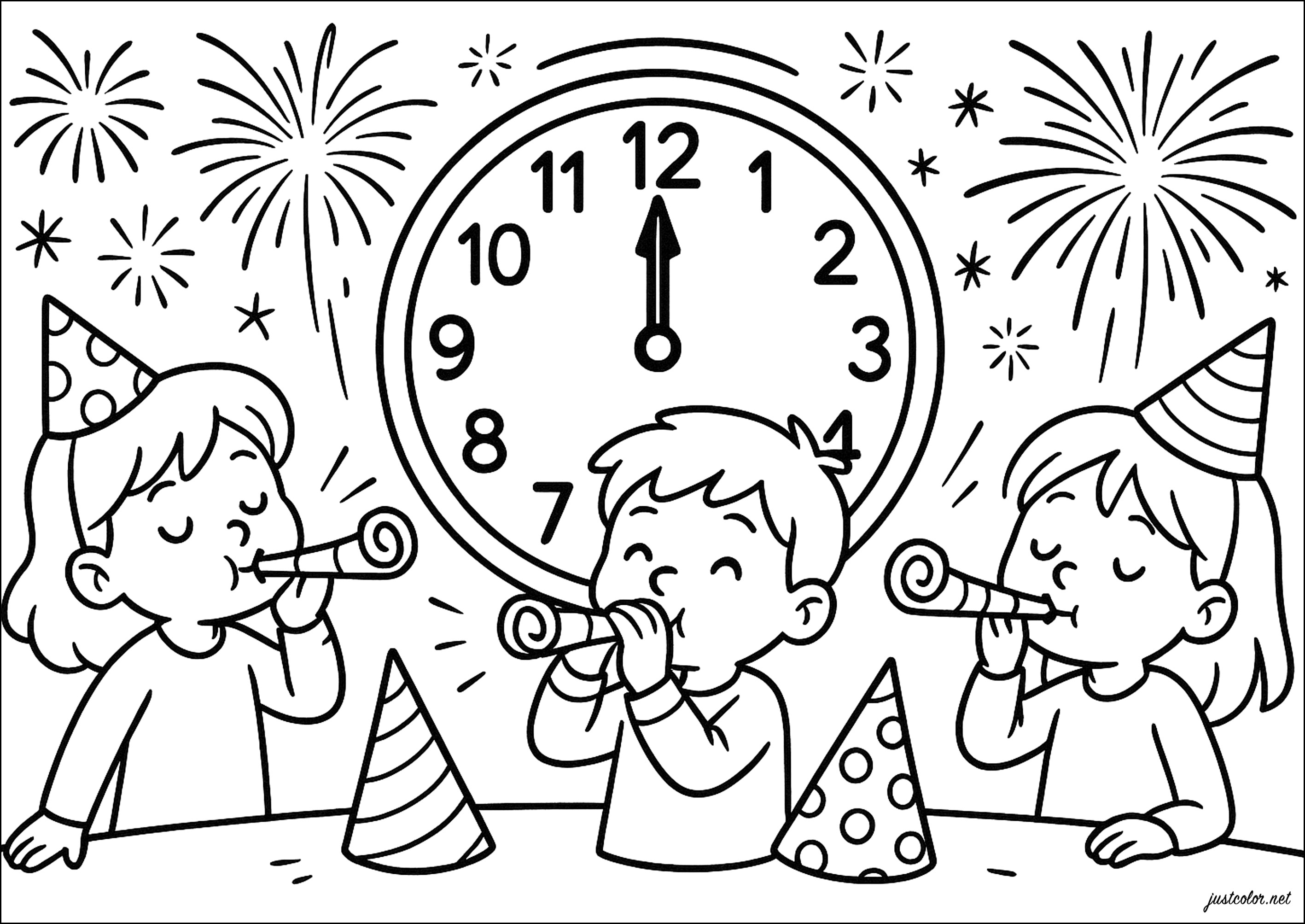 Festive midnight - Happy New Year Coloring Pages for Kids