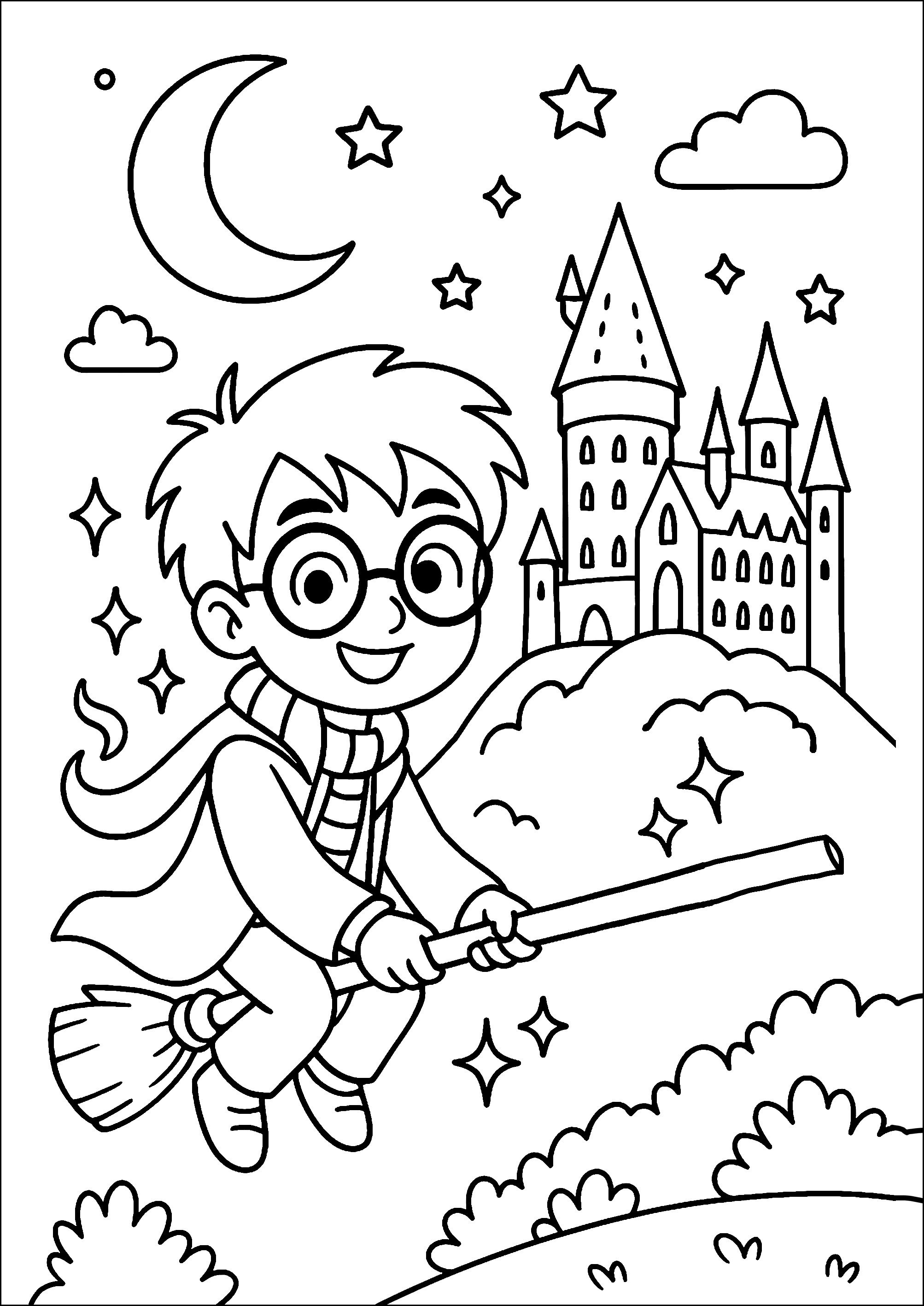 The sorcerer's apprentice on his magic broom - Harry Potter Coloring Pages