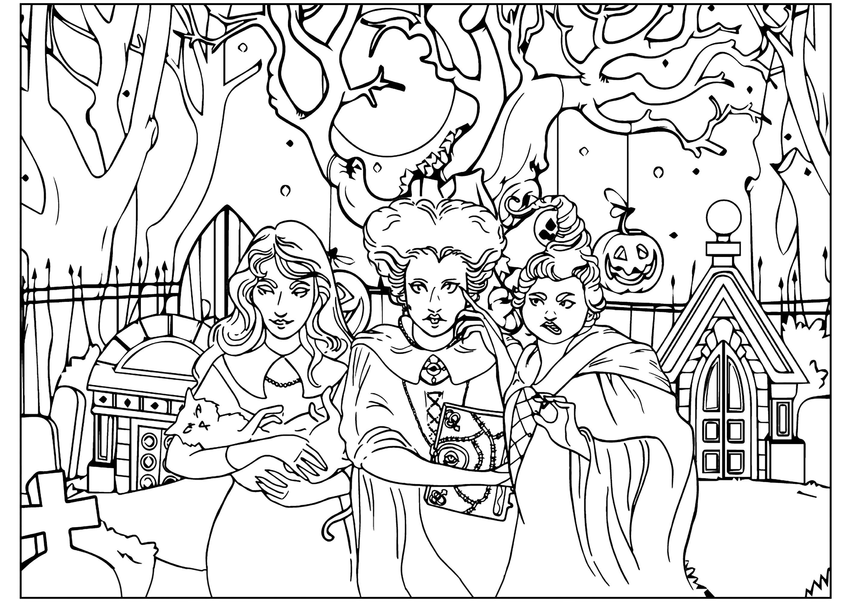Witches ready for Halloween - Hocus Pocus Coloring Pages