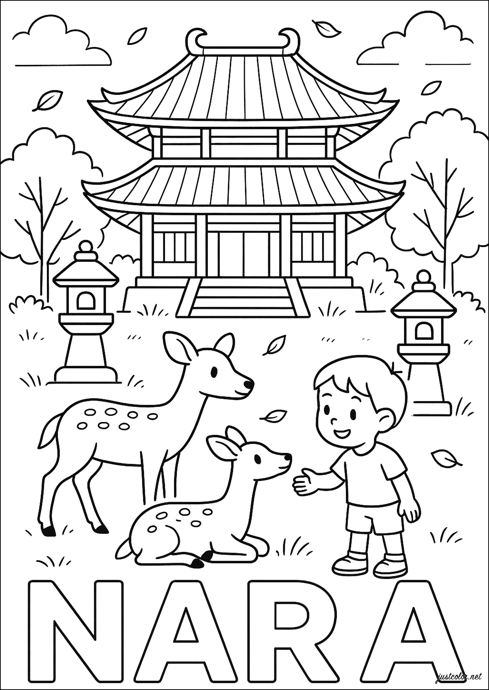 Nara in Japan - Japan Coloring Pages for Kids