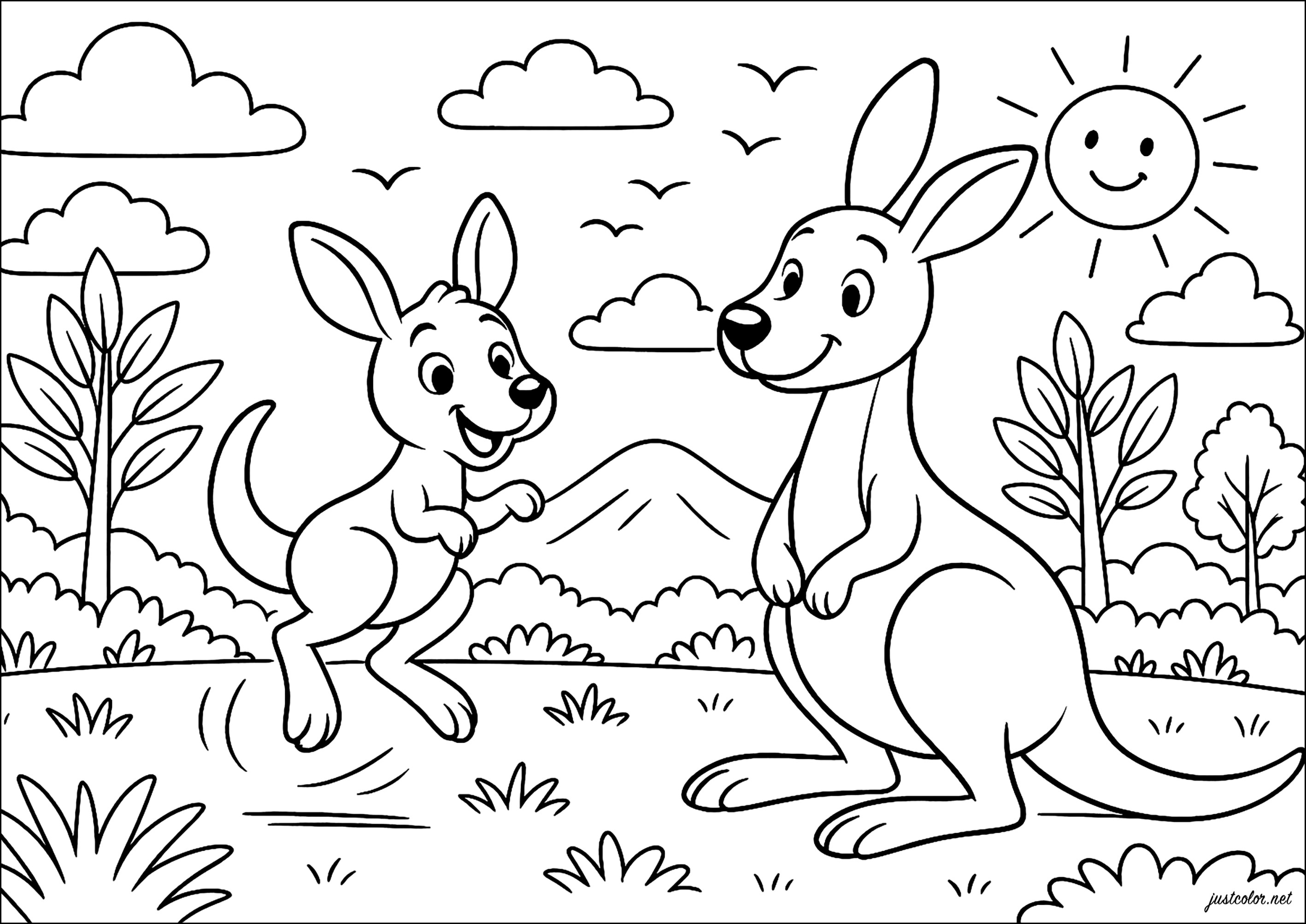 Happy jumping - Kangaroo Coloring Pages