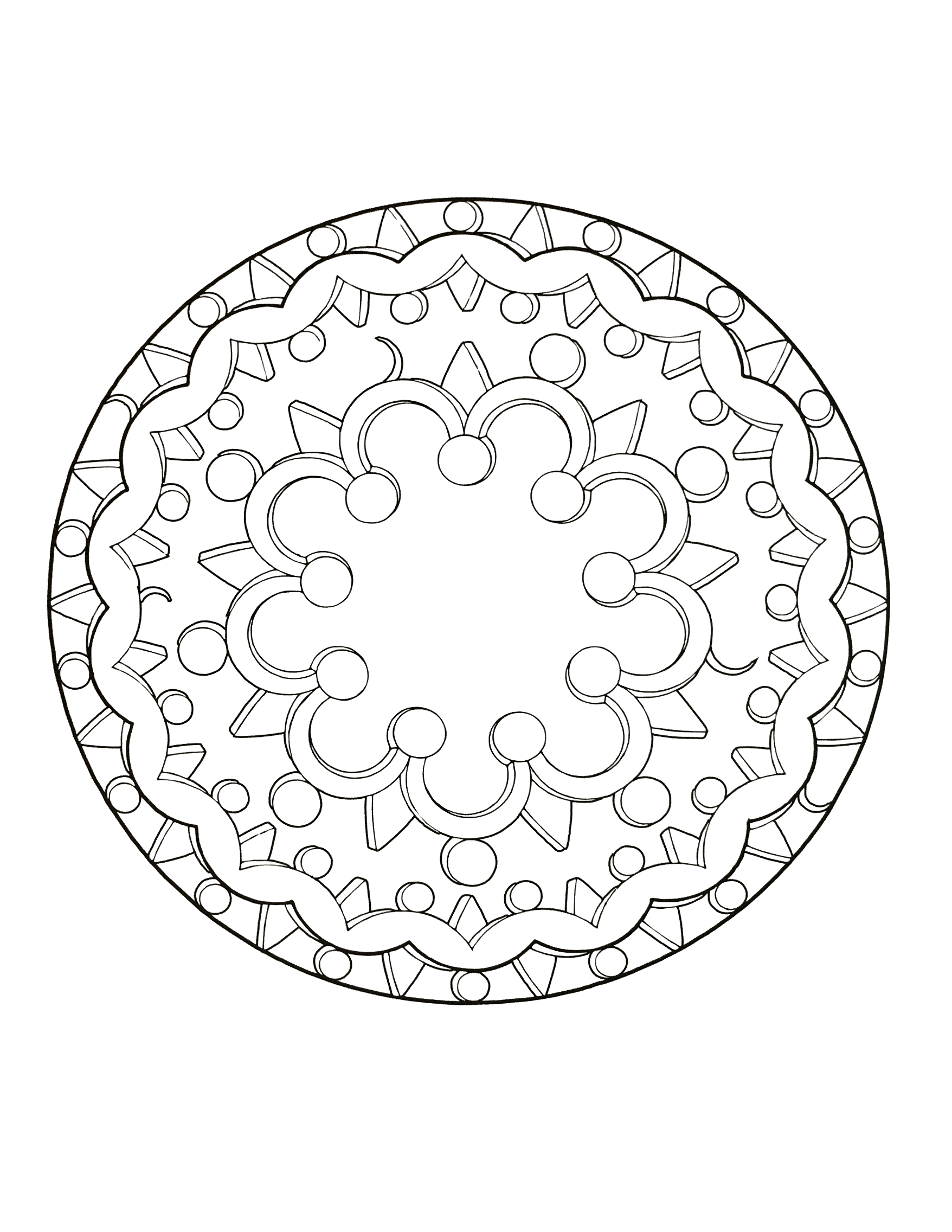 Beautiful Mandala with fine lines - Mandala Coloring Pages for Kids