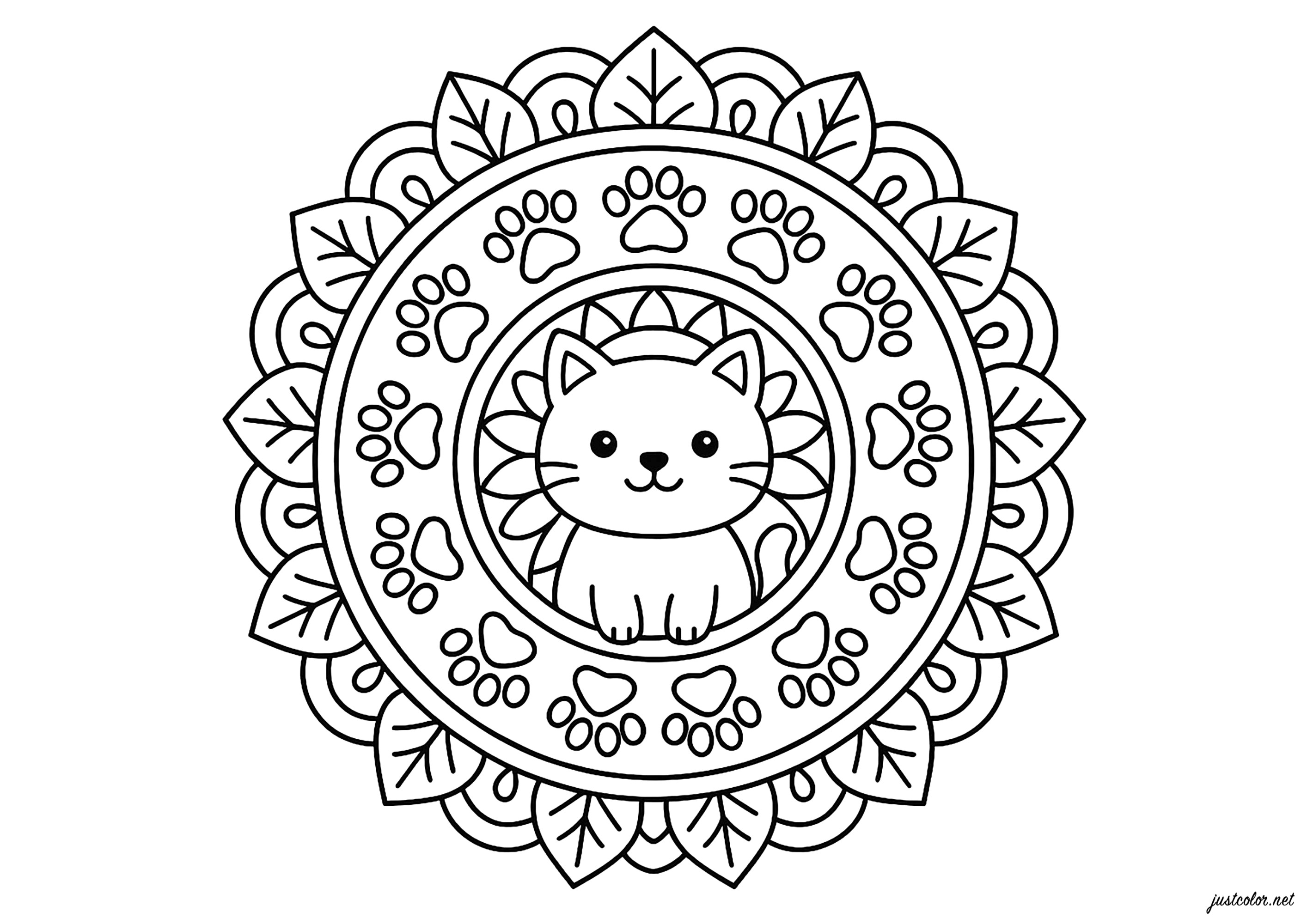 Little Kitten Mandala - Mandala Coloring Pages for Kids