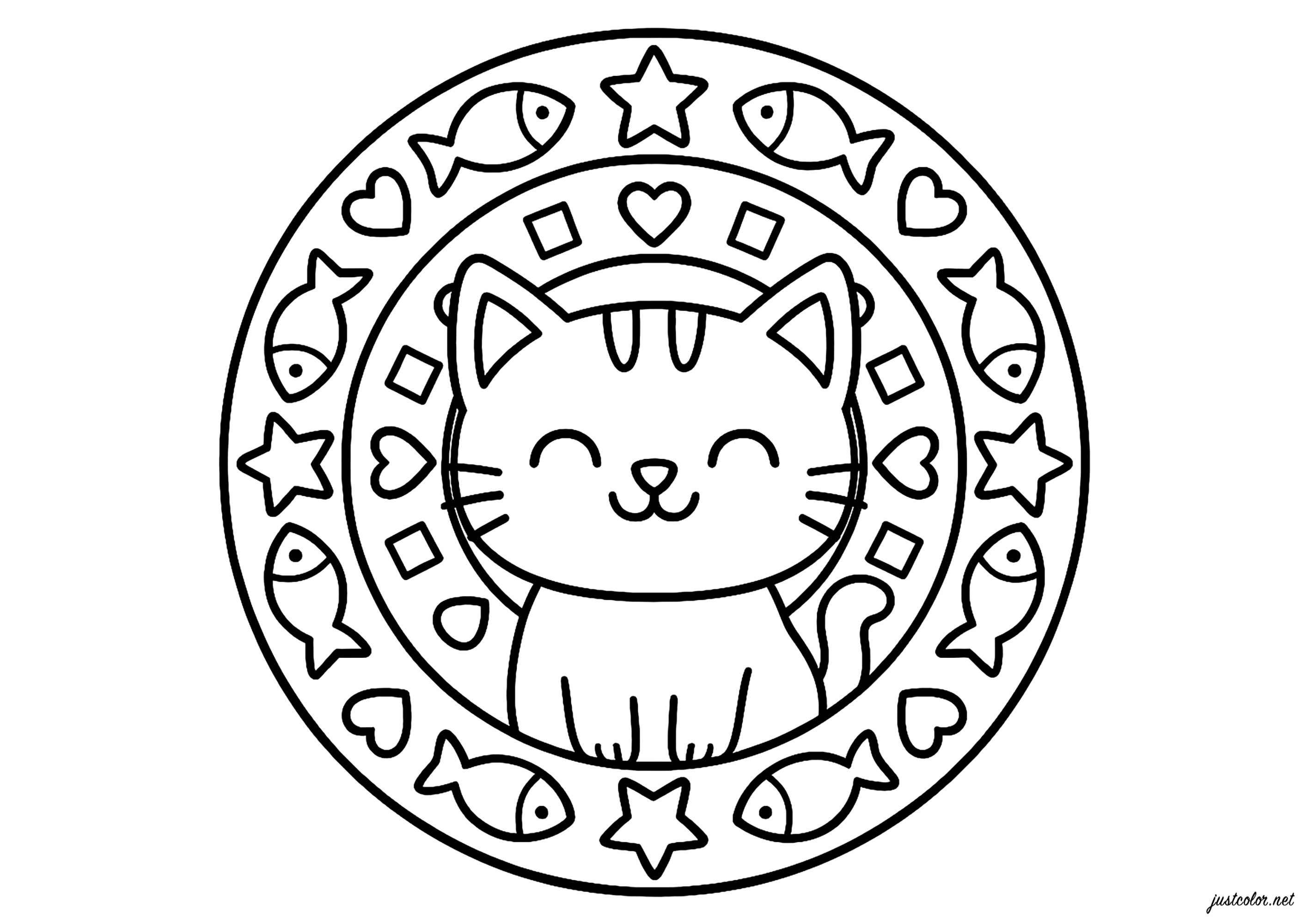 Happy Kitten and Friends - Mandala Coloring Pages for Kids