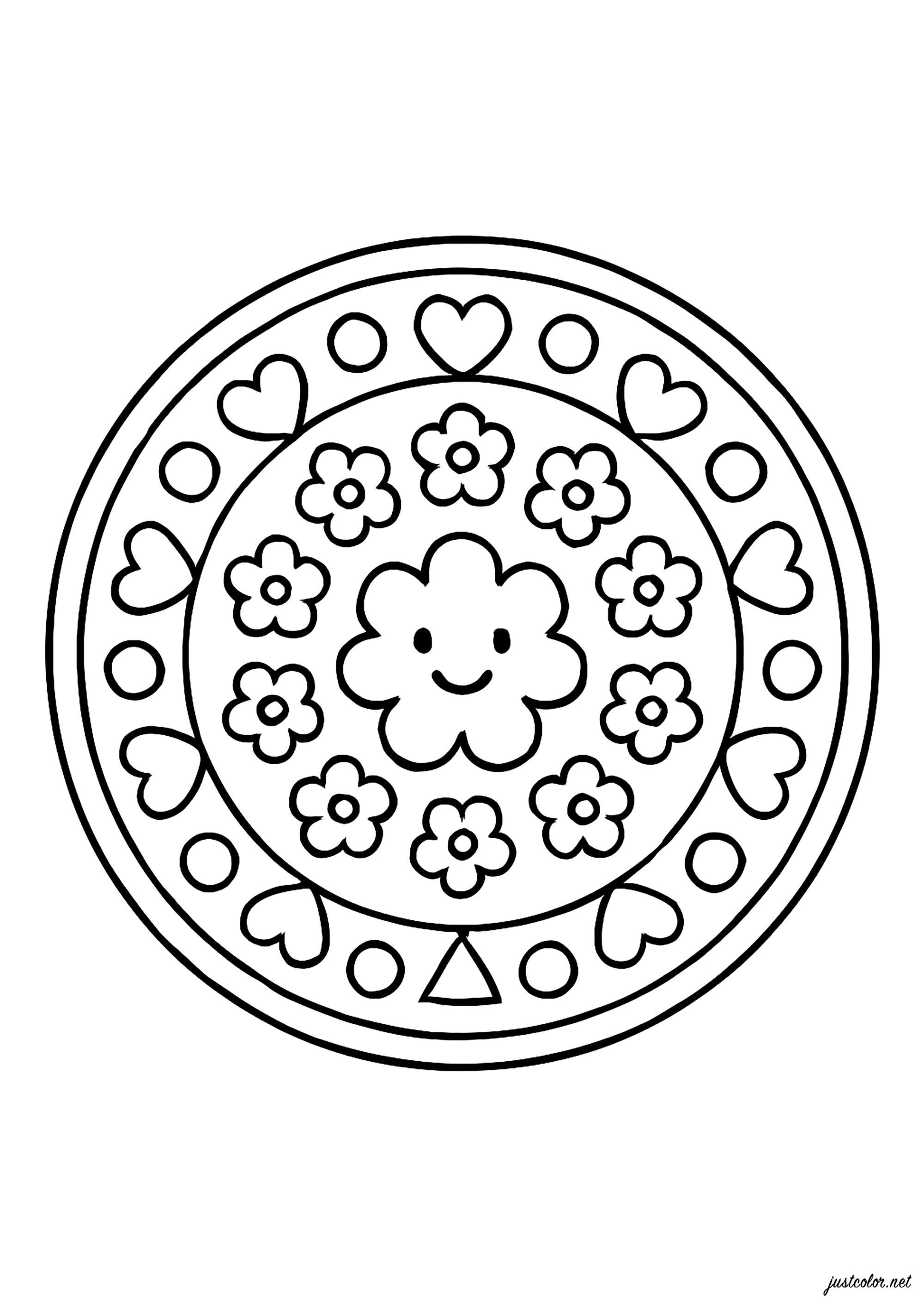 Floral Mandala with a Happy Smile - Mandala Coloring Pages for Kids