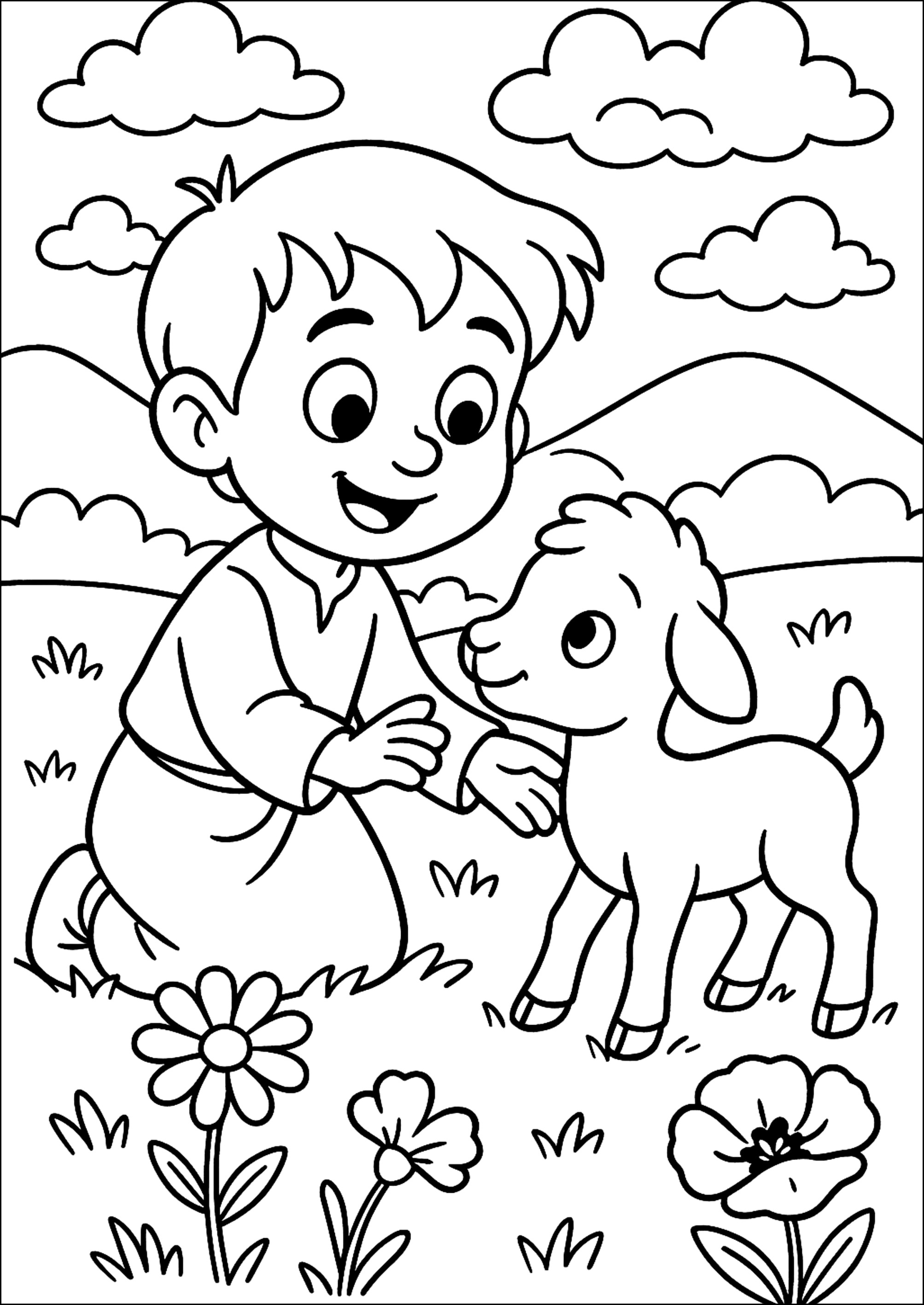 Marcelino and his friend the lamb - Marcelino Coloring Pages