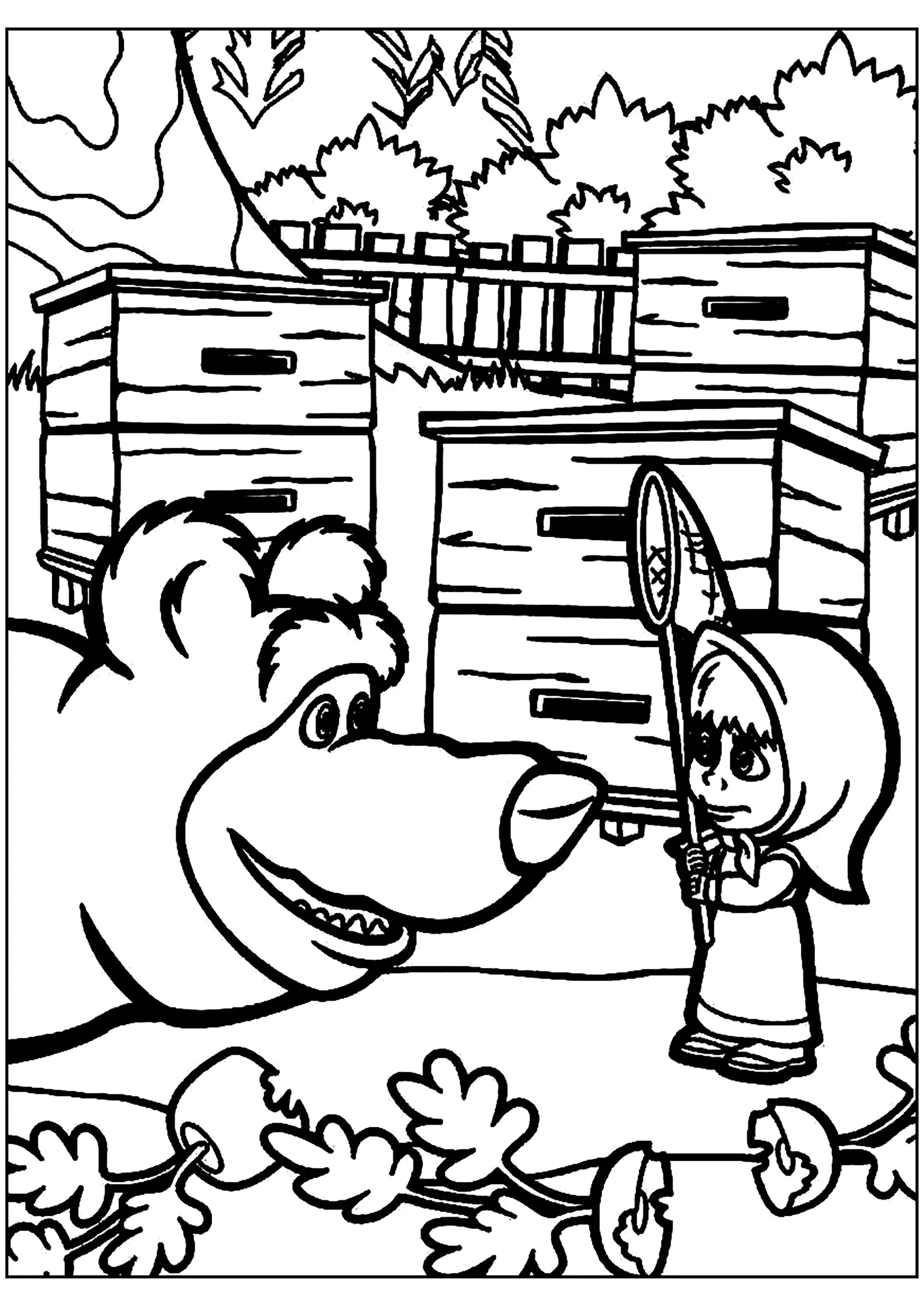 Masha and her best friend in the forest - Masha and The Bear Coloring Pages