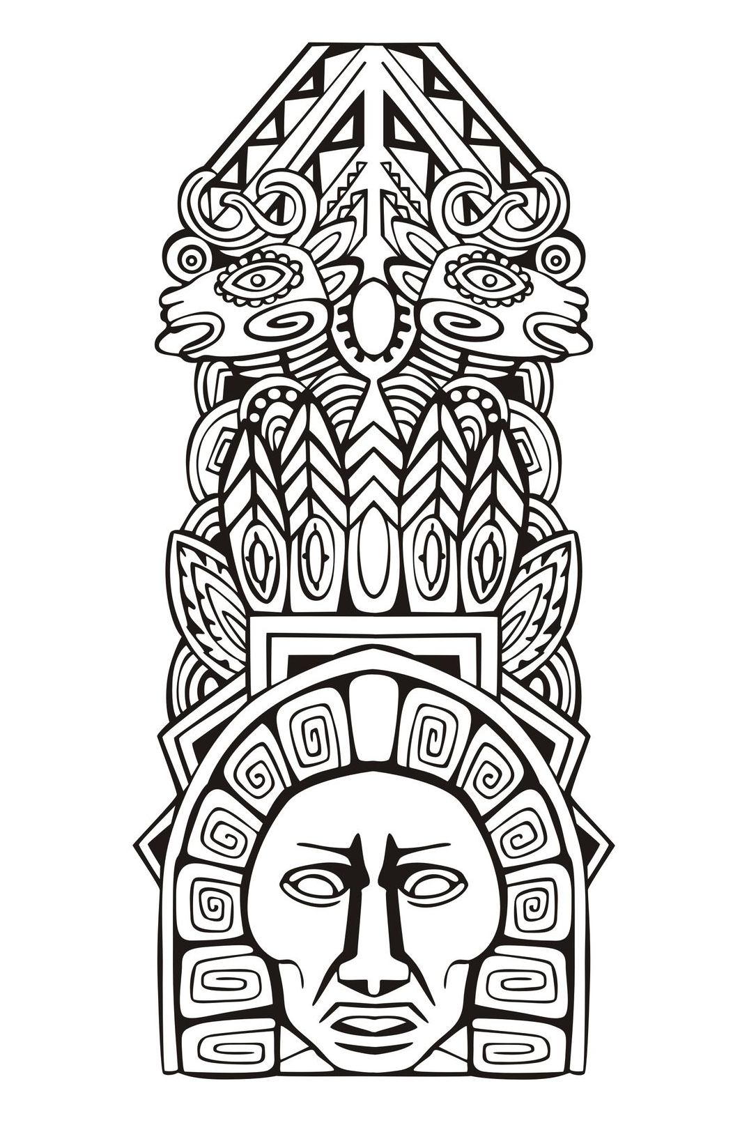 Inca / Maya Mask - 3 - Masks Coloring Pages