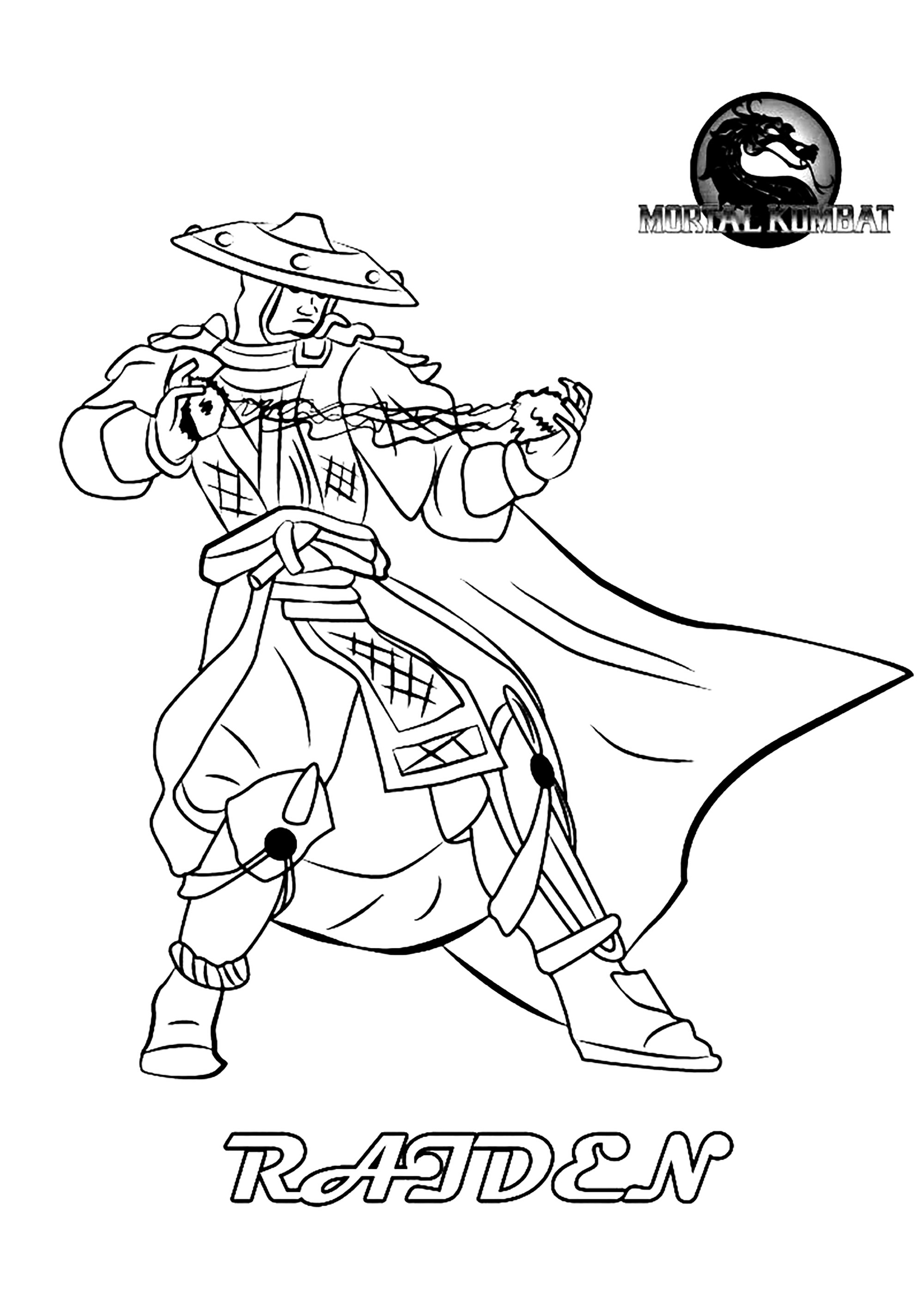 raiden mortal kombat coloring pages