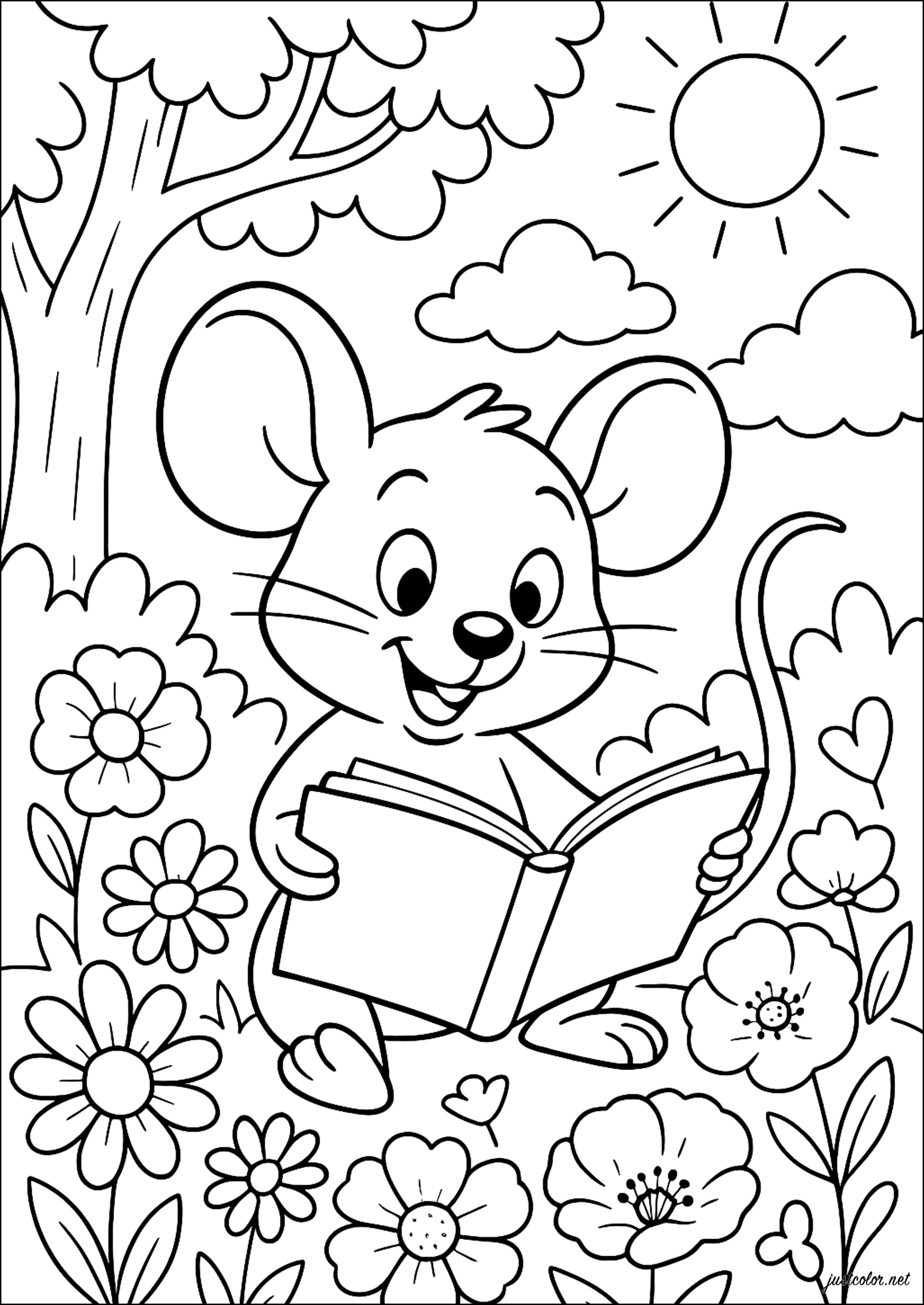 Mouse Coloring Sheet Coloring Pages. Animals. Little Cute Mouse. Stock