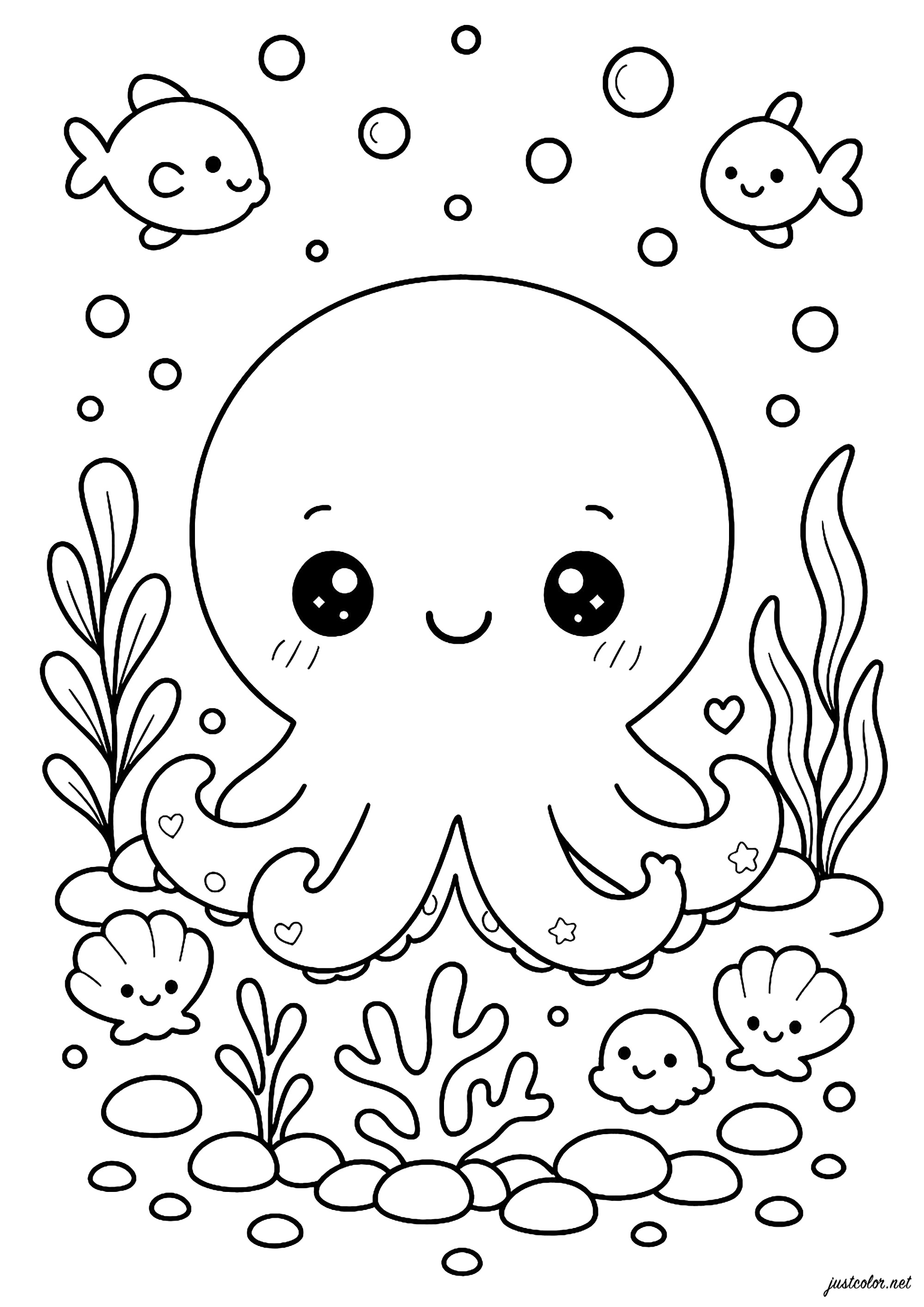 Kawaii octopus - Octopuses Coloring Pages